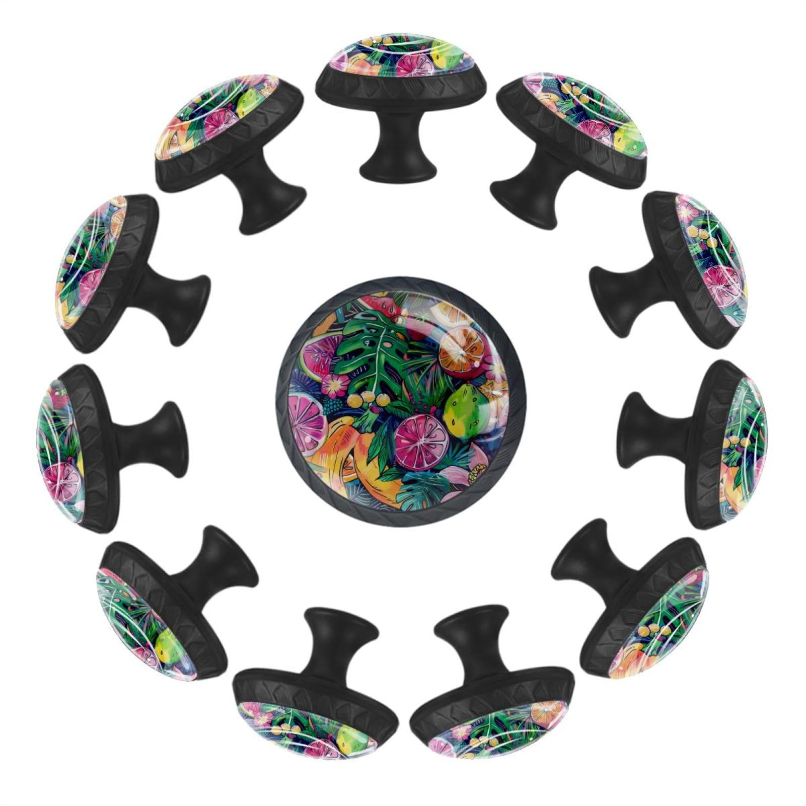 Tropical Summer Fruits Leaves Colorful Pattern 35MM Round Glass Cabinet ...