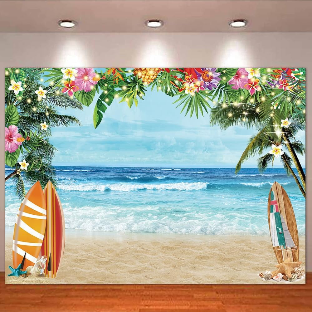 Tropical Summer Hawaiian Beach Photo Banner Tropical Flower Palm Leaves ...