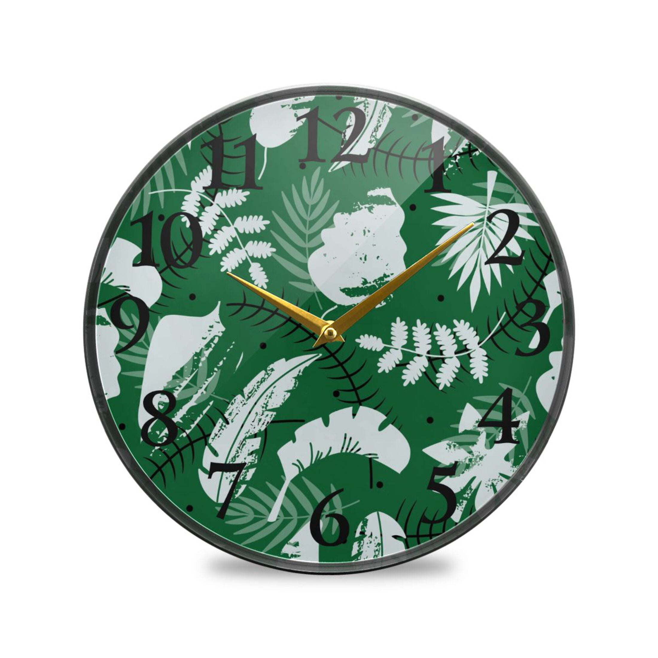 Tropical Summer Leaves Wall Clocks Battery Operated 11.9 Inch Round ...