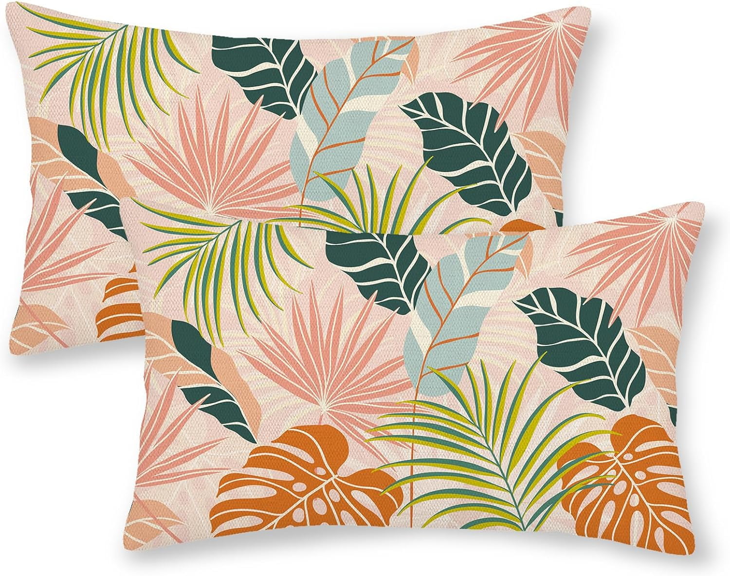 Tropical Summer Pillow Covers 12x20 Set of 2, Colorful Tropical Leaf ...