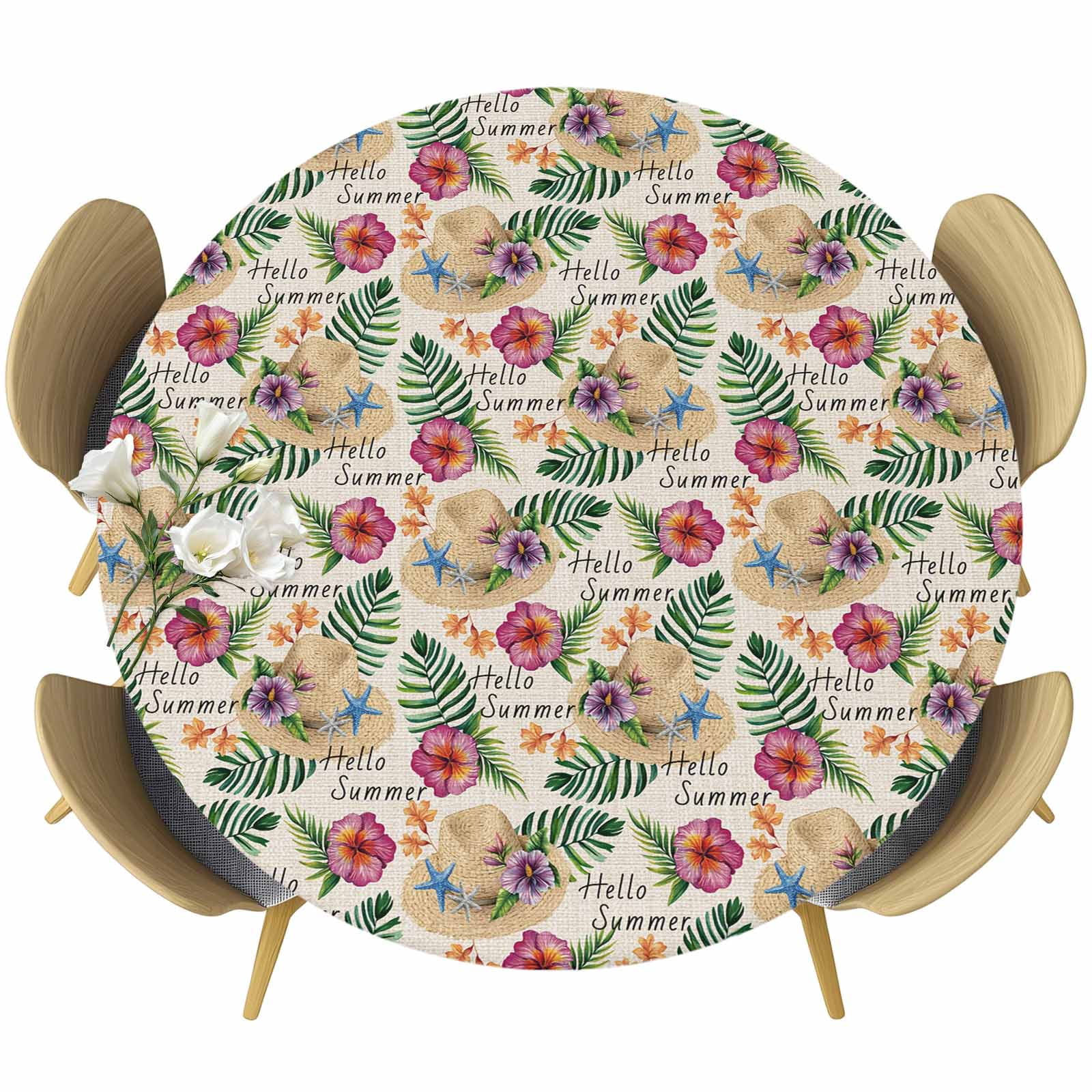 Tropical Summer Round Tablecloth 55-60 Inch Round Fitted Table Cloth ...