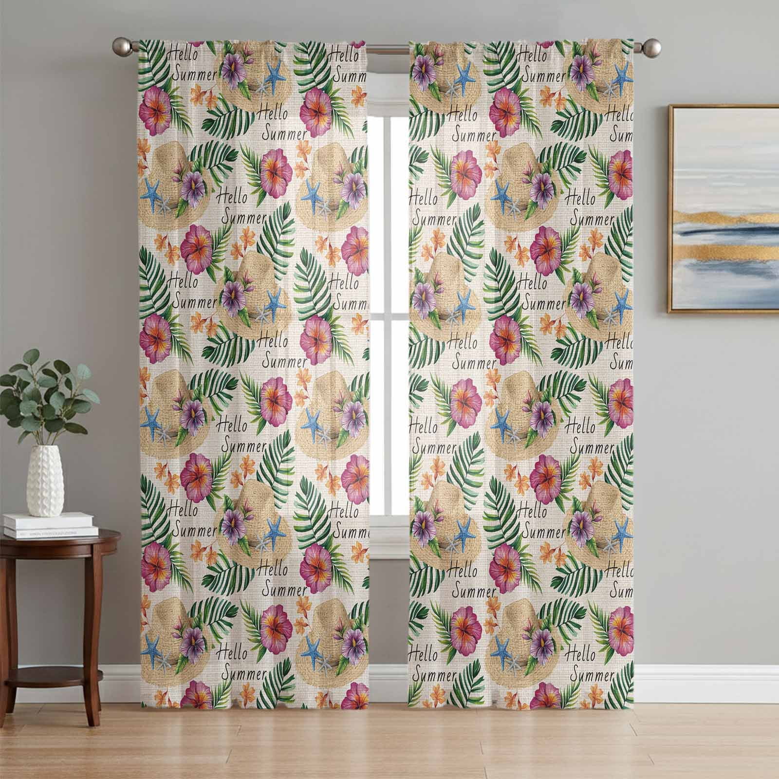 Tropical Summer Sheer Curtains 63 Inch Length 2 Panels Set, Coastal ...