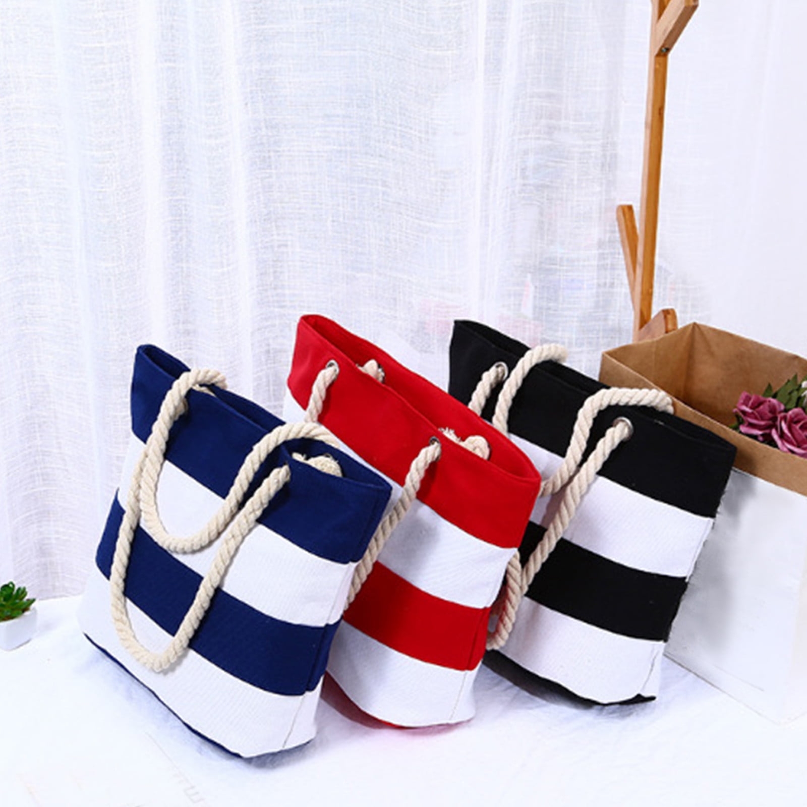 Tropical Summer Striped Beach Bag For Women Tote Bags Reusable Grocery ...