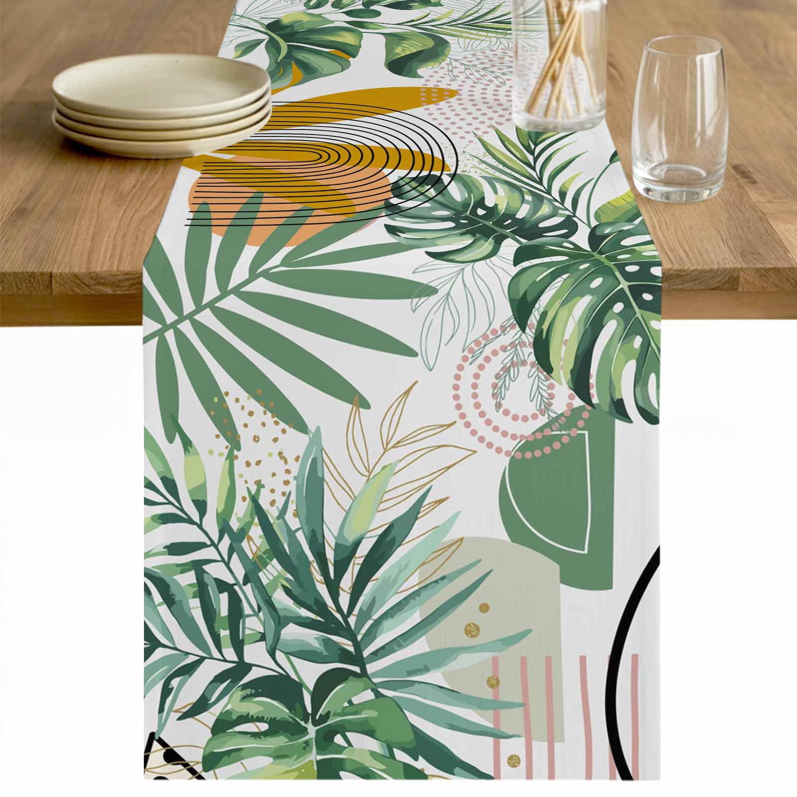 Tropical Summer Table Runner - 72 Inch Long Boho Palm Leaves Botanical ...