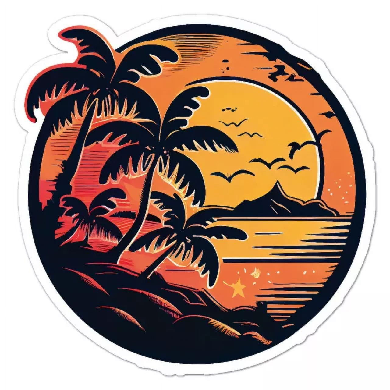 Tropical Sun Palm Trees Sticker Indoor Outdoor Phone Decal Water Bottle ...