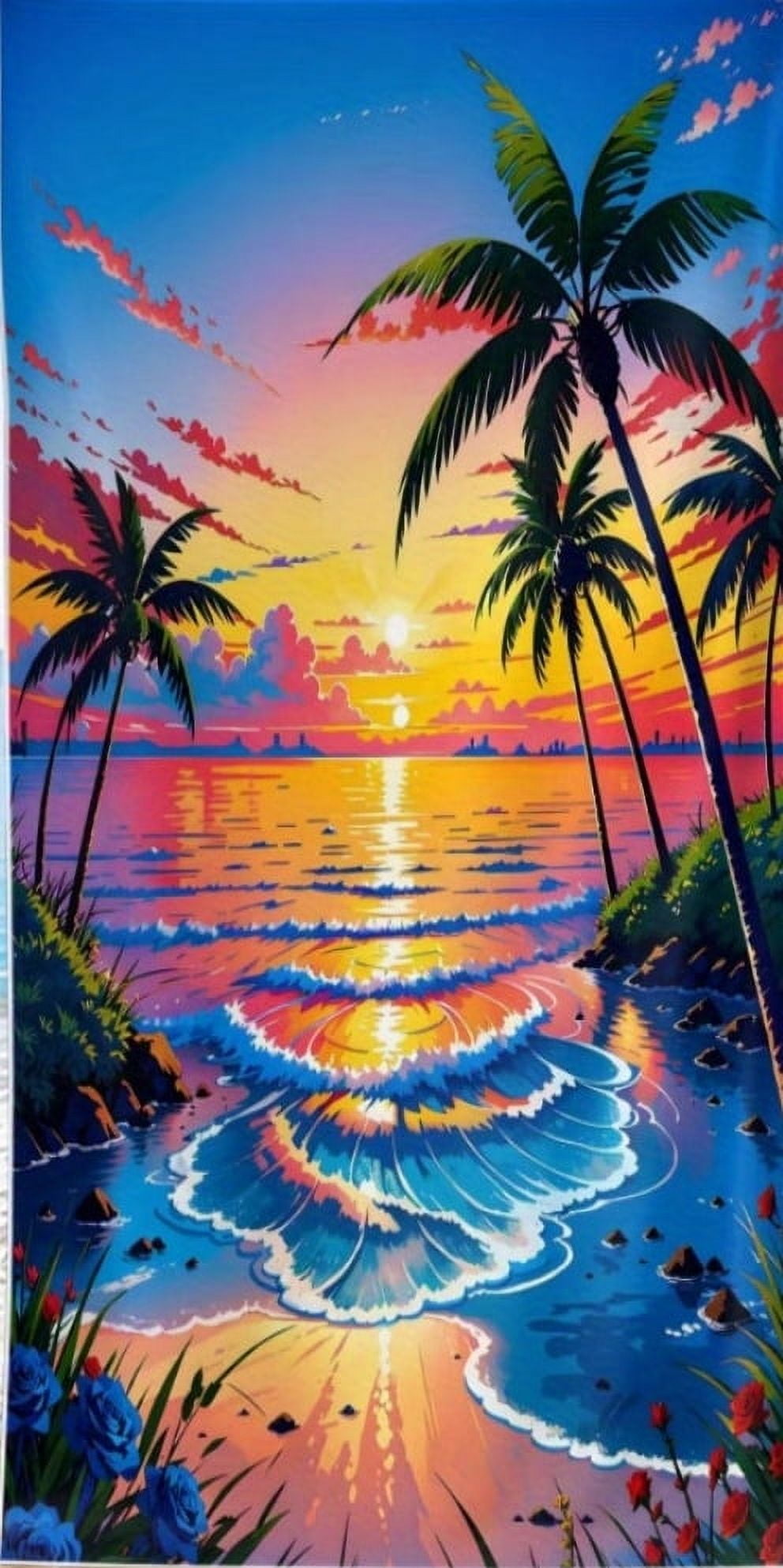 Tropical Sunset Bath Towel – Vibrant Palm Tree & Ocean Design Perfect ...