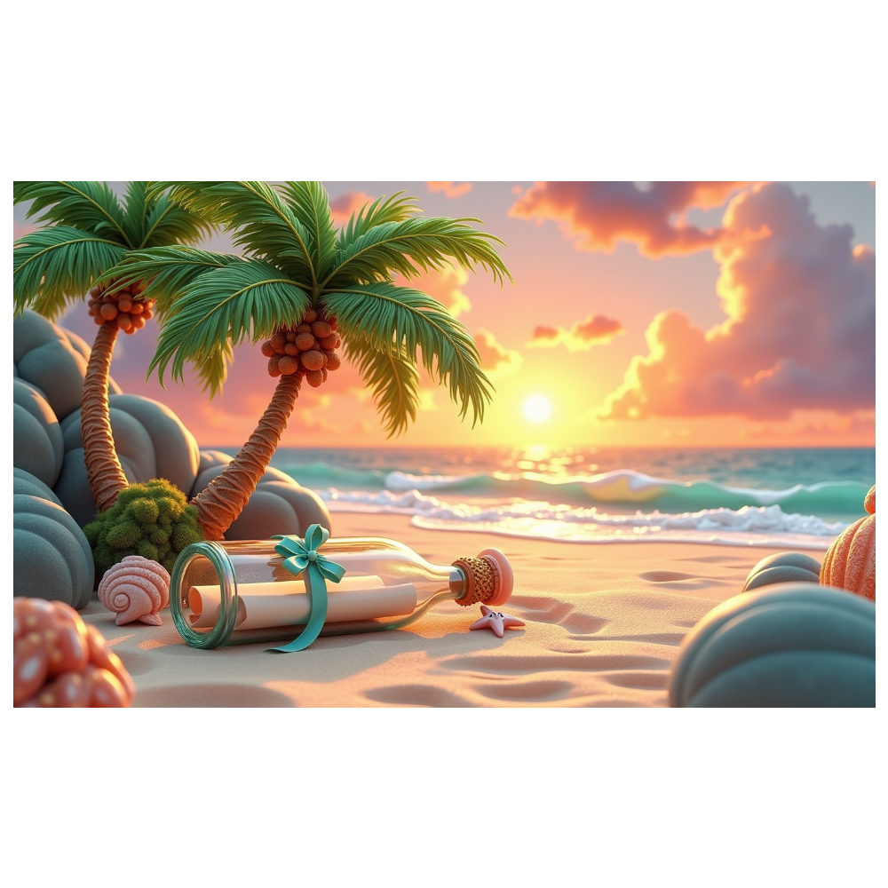 Tropical Sunset Beach Backdrop Ocean Palm Trees Shells Banner for ...