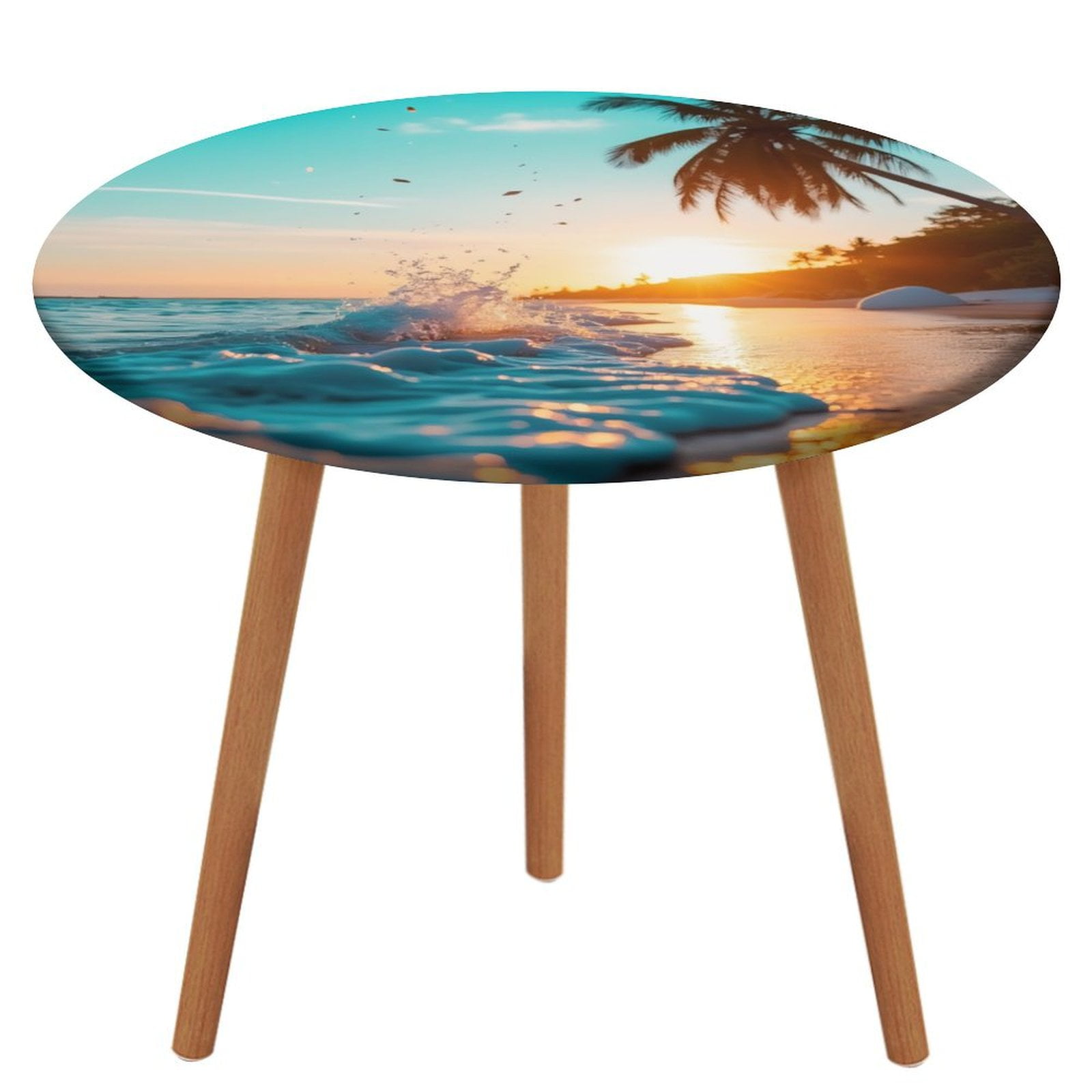 Tropical Sunset Beach Scene Tablecloth Round Elastic Fitted Waterproof ...
