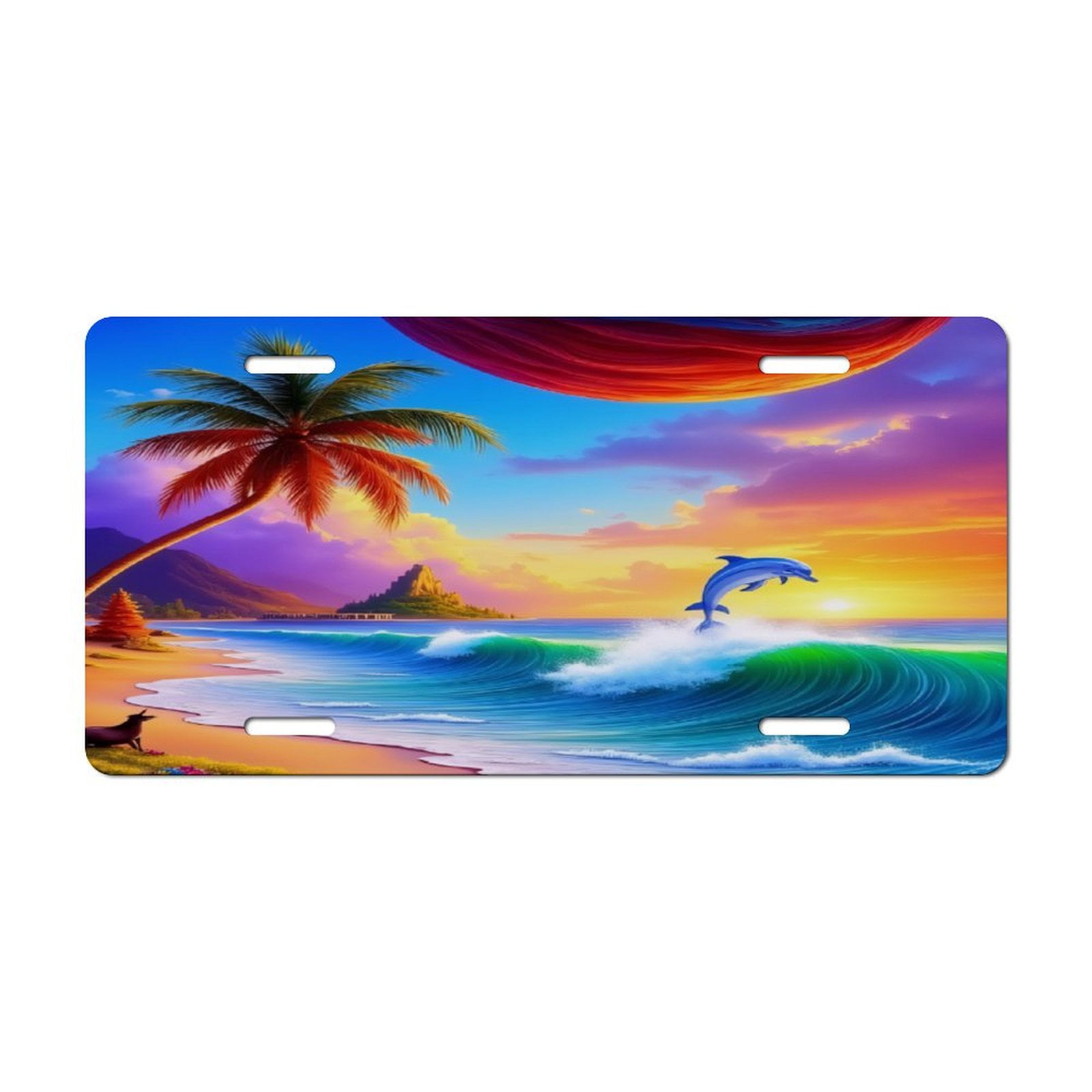 Tropical Sunset Dolphin Paradise Car Decorative Front License Plate ...