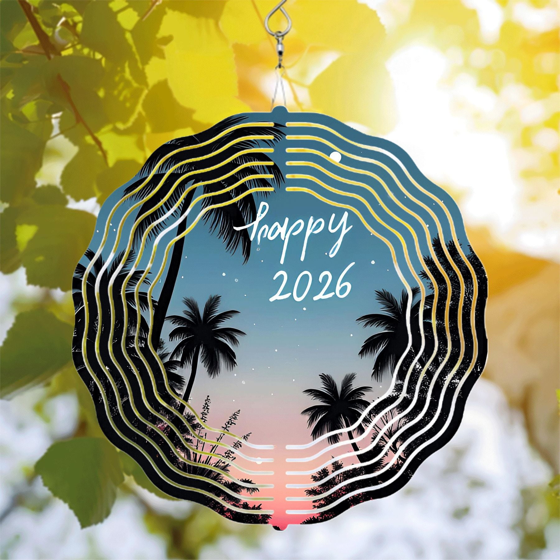 Tropical Sunset Metal Wind Spinner & Chime - Silhouetted Palm Trees ...