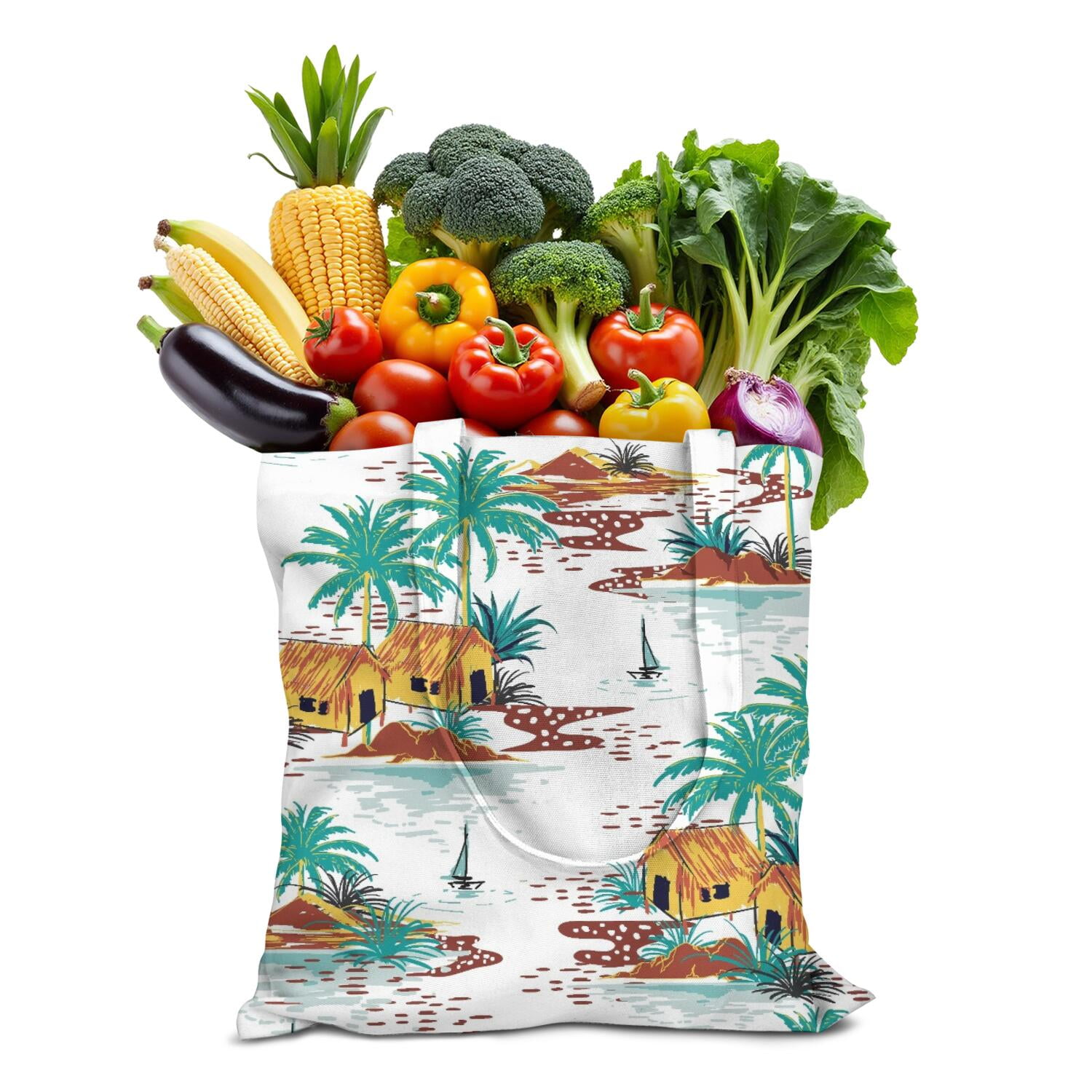 Tropical Sunset Palm Tree Canvas Tote Bag, Reusable Hawaiian Paradise ...