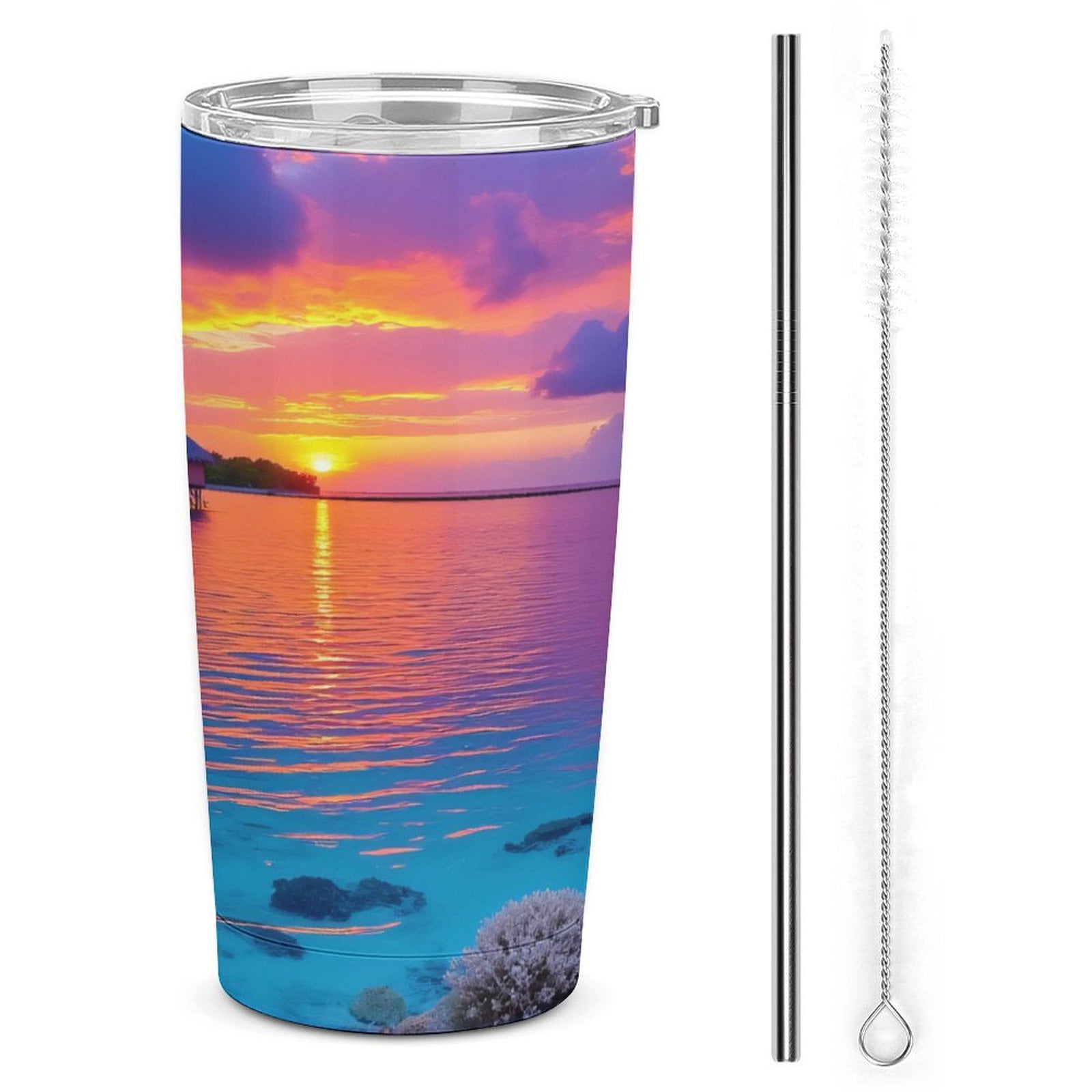 Tropical Sunset Paradise 20oz Tumbler with Lid And Straw Insulated Mug ...