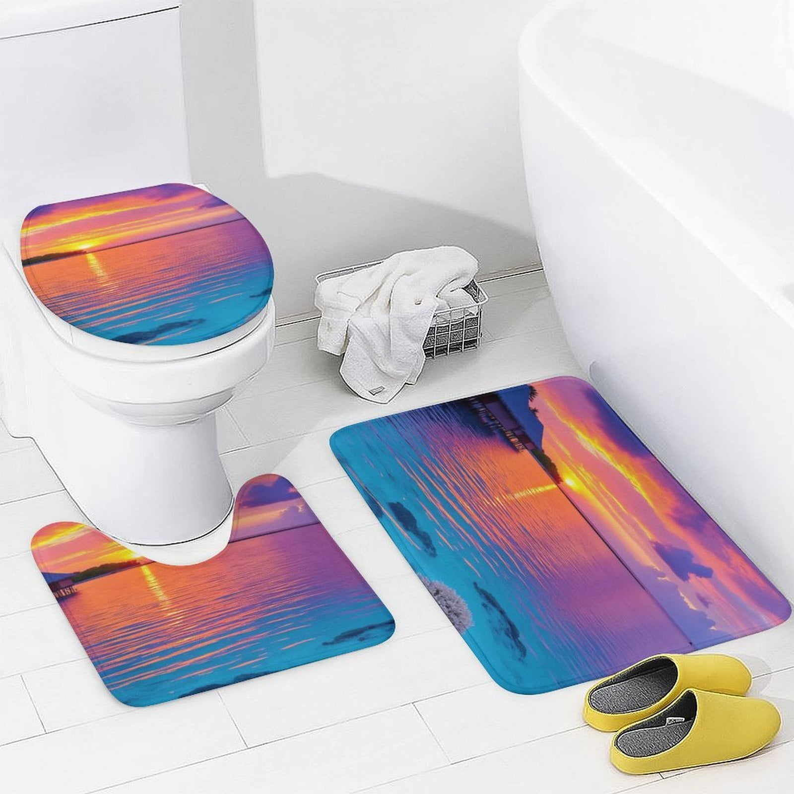 Tropical Sunset Paradise Bathroom Mats Sets 3 Piece, Bath Mat Earth ...