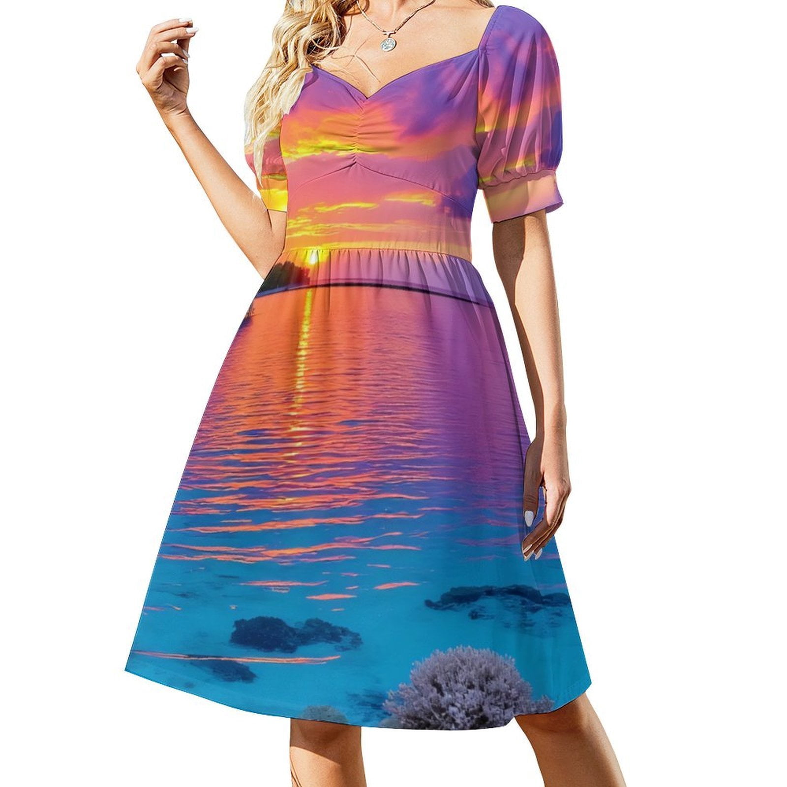 Tropical Sunset Paradise Summer Women's Dress 2025 Elegant Dresses Plus ...