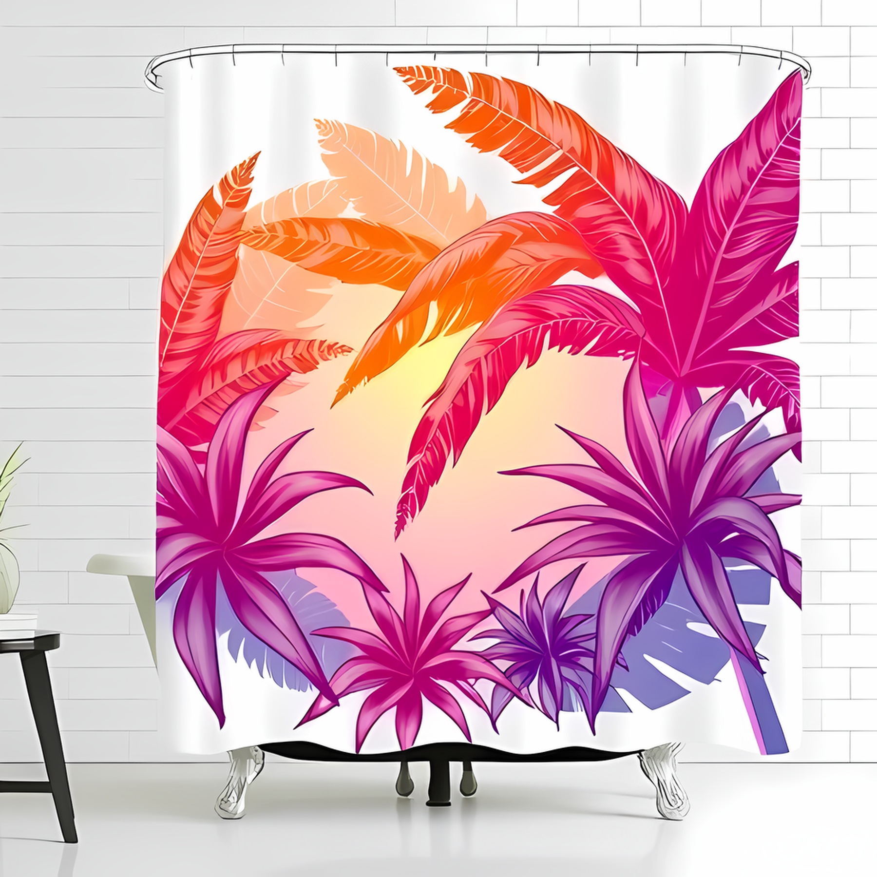 Tropical Sunset Shower Curtain with Vibrant Fronds - Modern Bathroom ...
