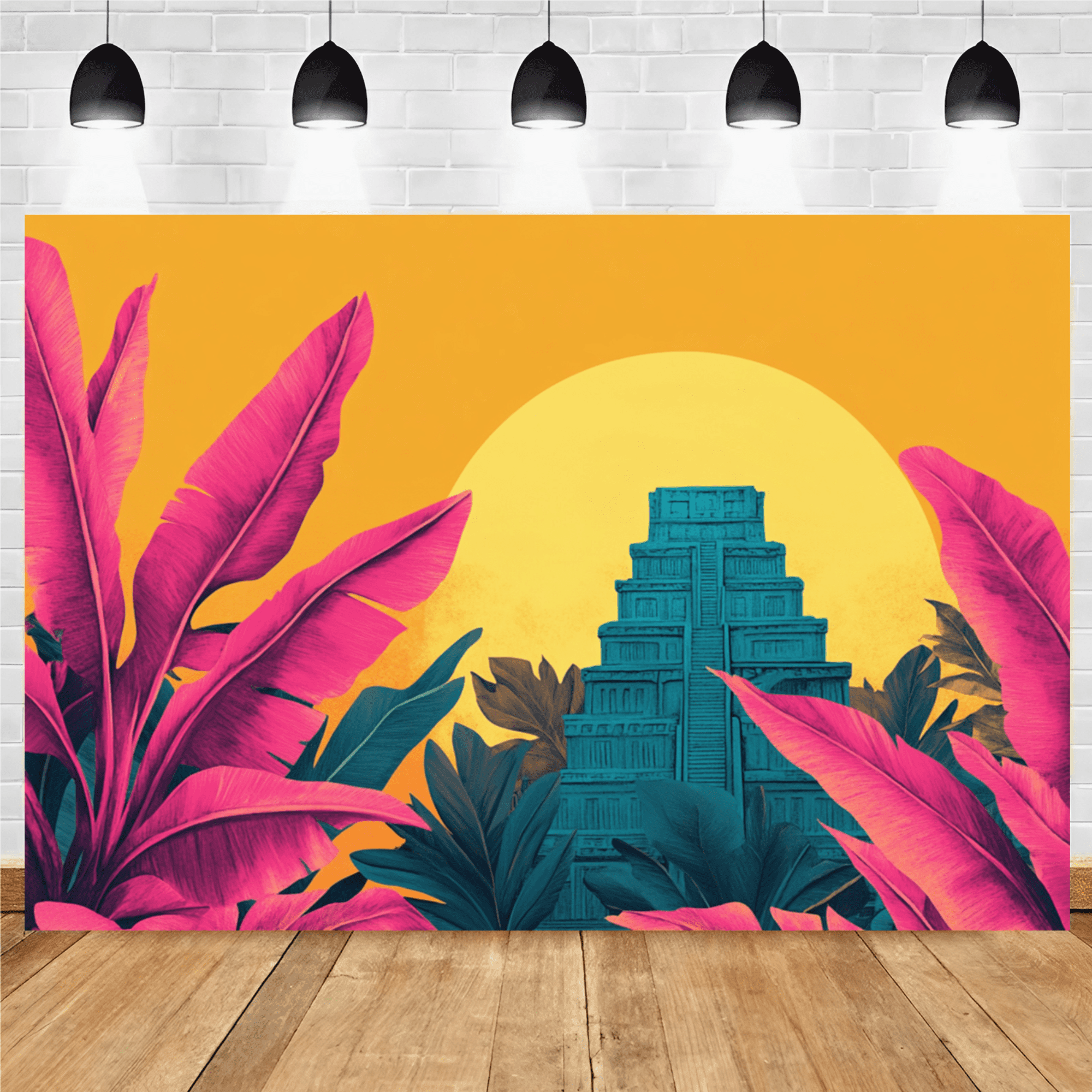 Tropical Sunset Temple Natural Scenic Backdrops Summer Landscape ...