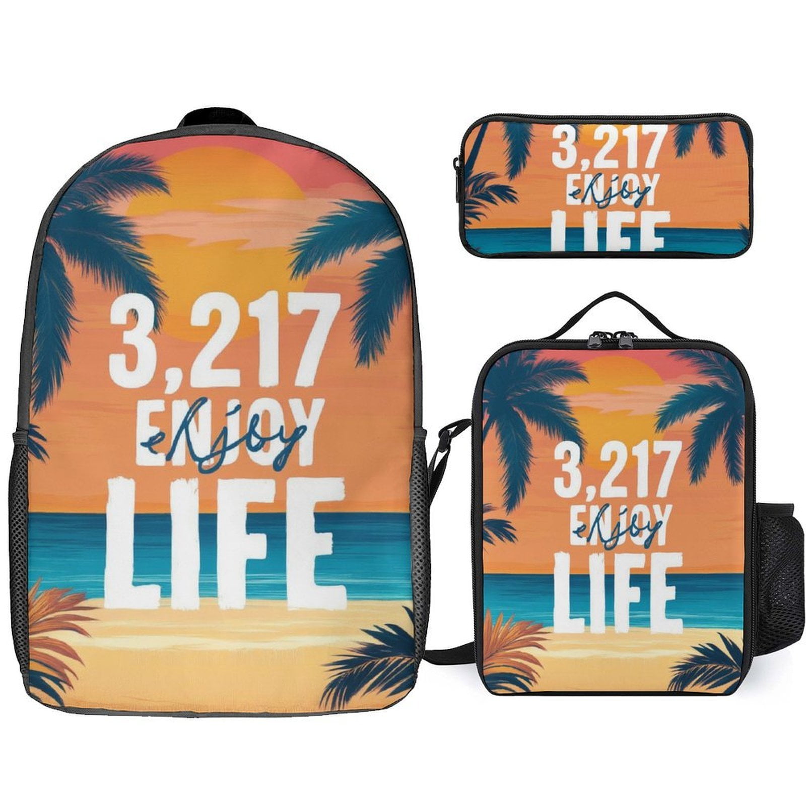 Tropical Sunset Vibes-2 3D Printed 3pcs/Set Bags Laptop Daypack ...