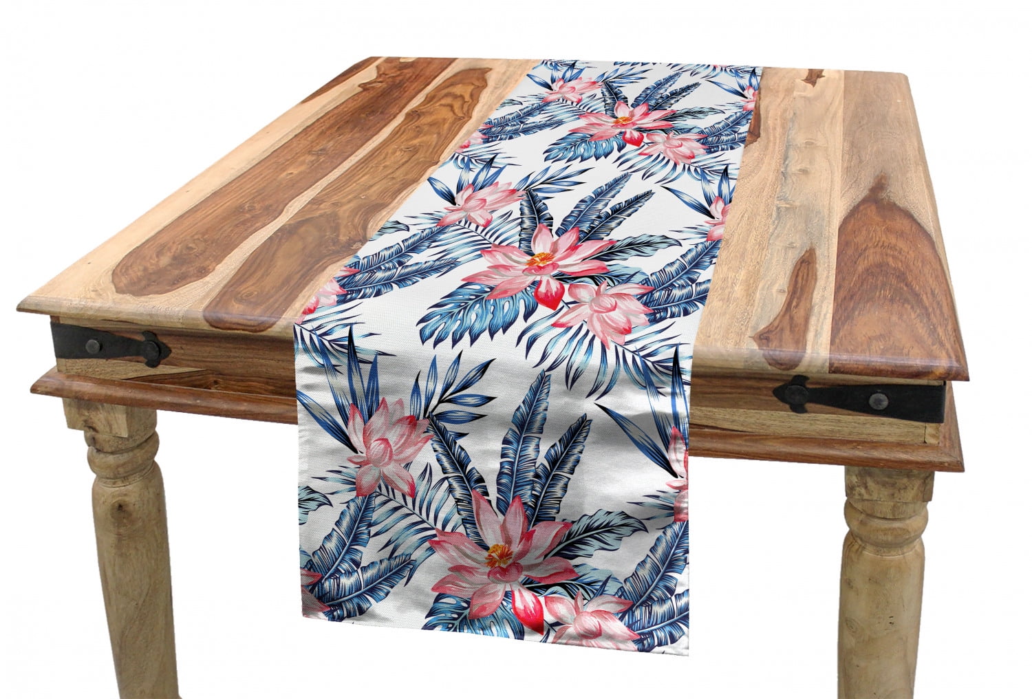 Tropical Table Runner, Leaves of Banana Palm and Lilies Hawaii Brazil ...