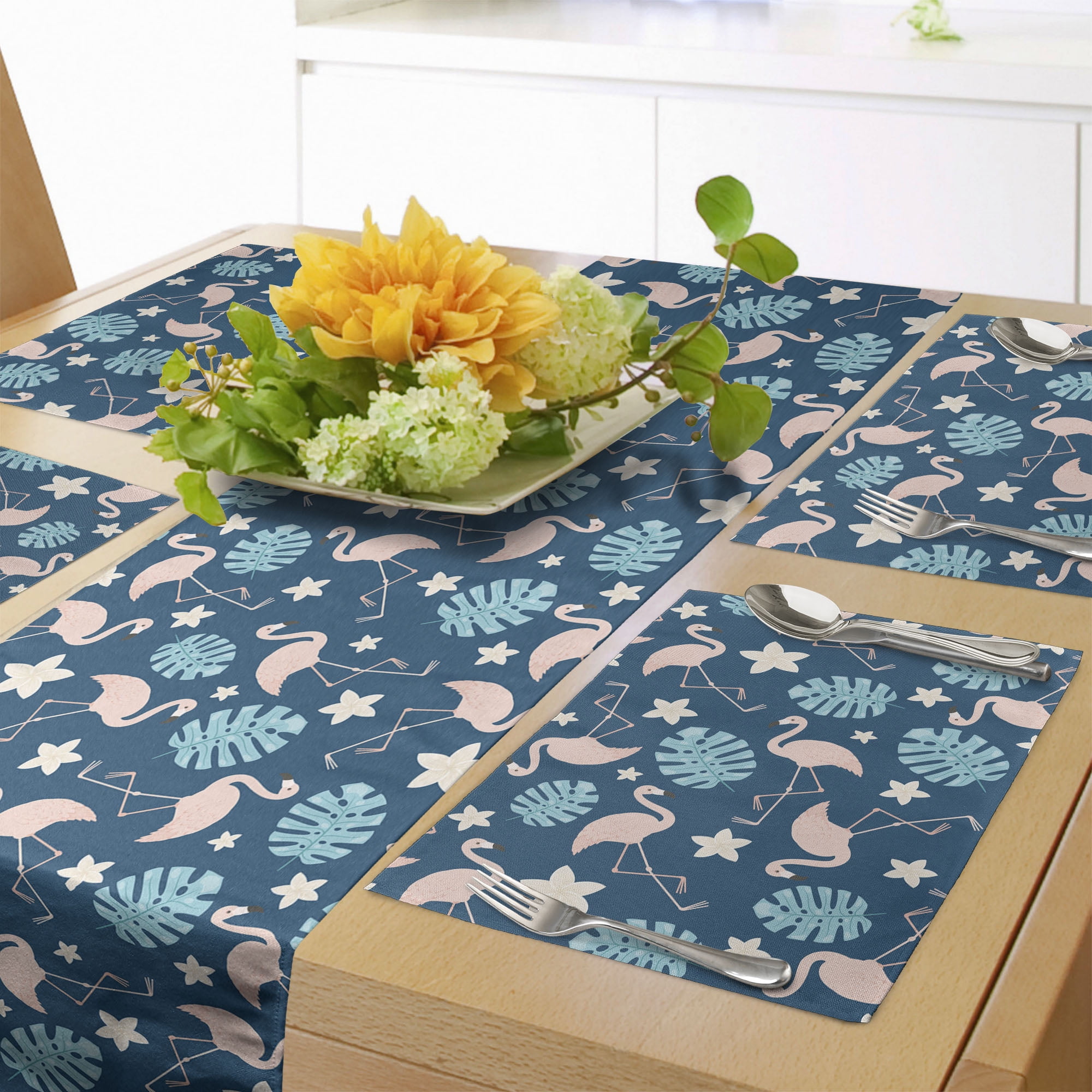 Tropical Table Runner & Placemats, Exotic Patterns Like Flamingos ...