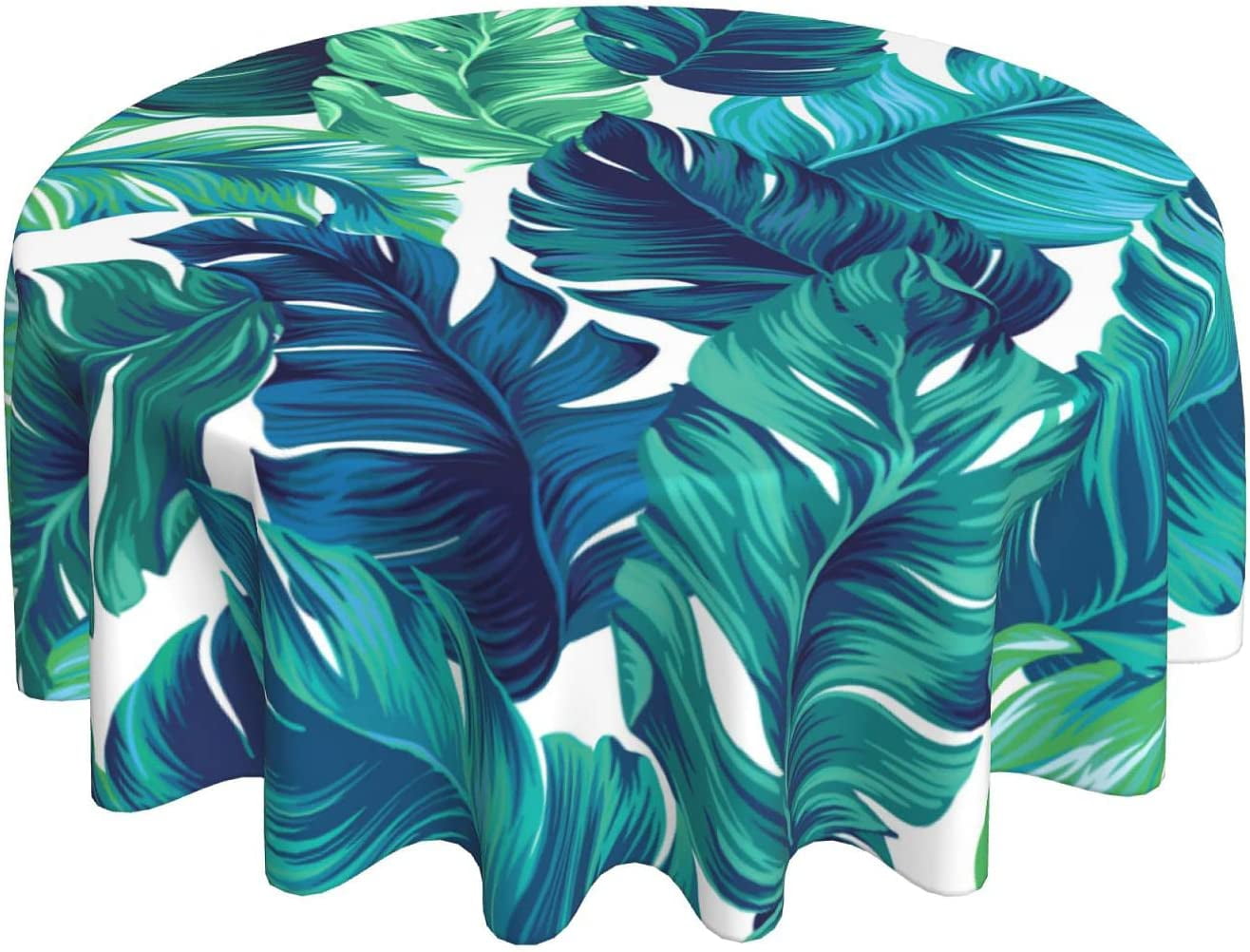 Tropical Tablecloth Round 60 Inches for Summer Green Hawaiian Palm Leaf ...