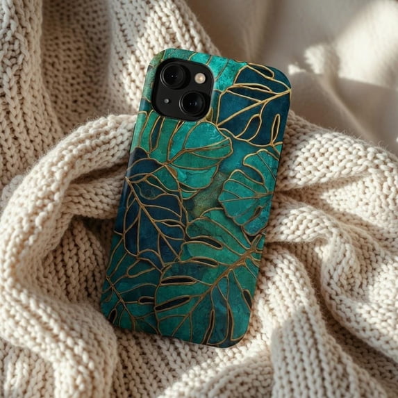 Tropical Teal & Gold Leaf Case - Botanical Luxury Tough MagSafe ...