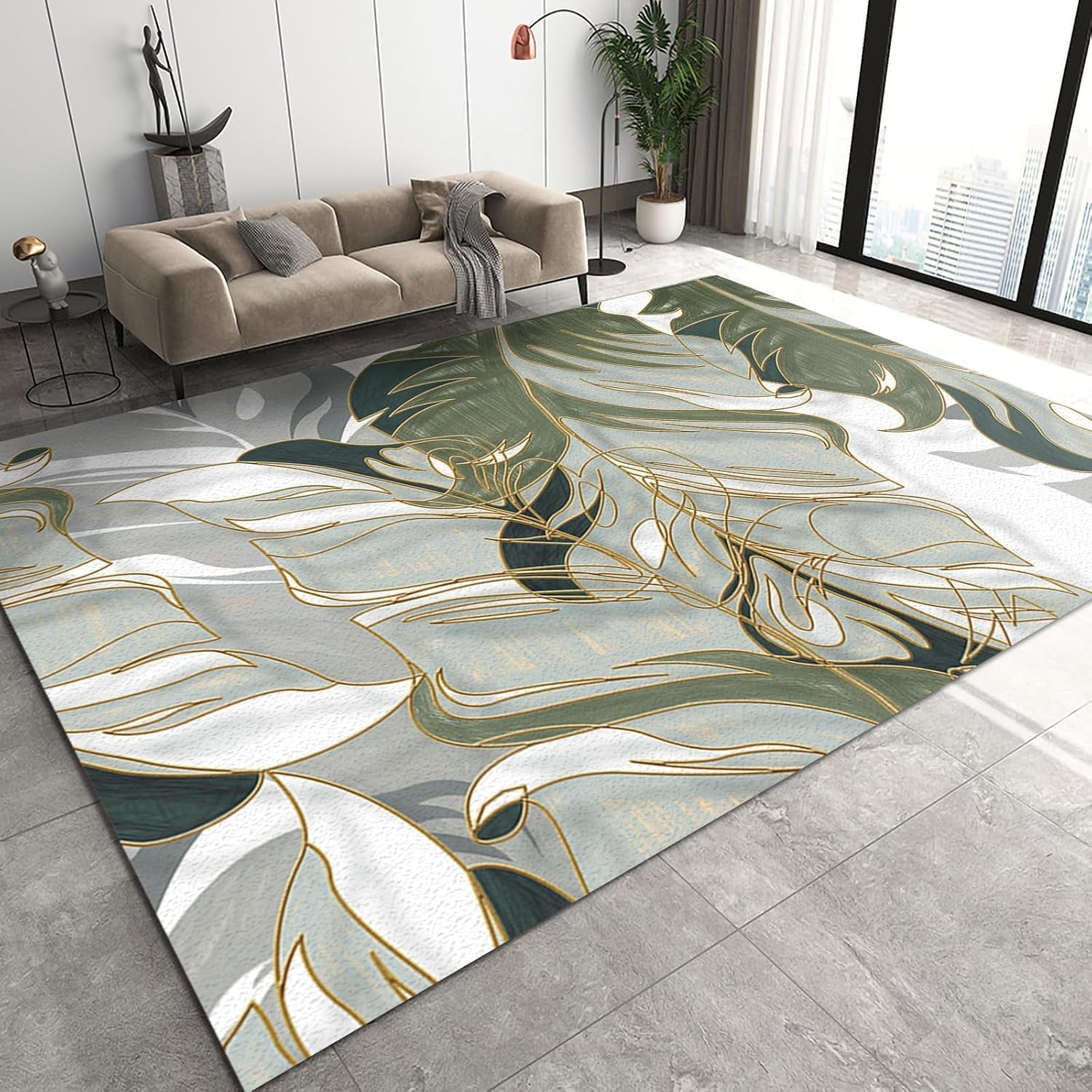 Tropical Theme Area Rugs, Hand Drawn Watercolor Banana Leaves Hallway ...