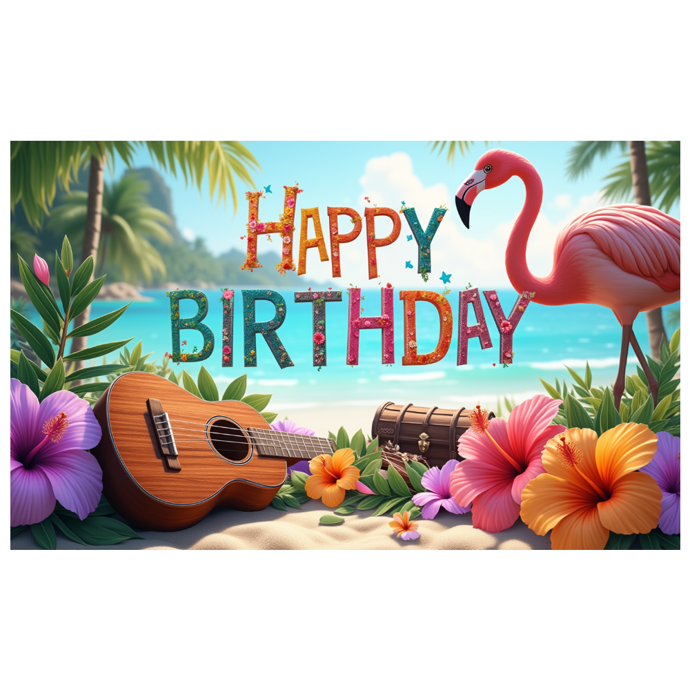 Tropical Theme Birthday Party Banner Floral Design Guitar Decor Happy ...