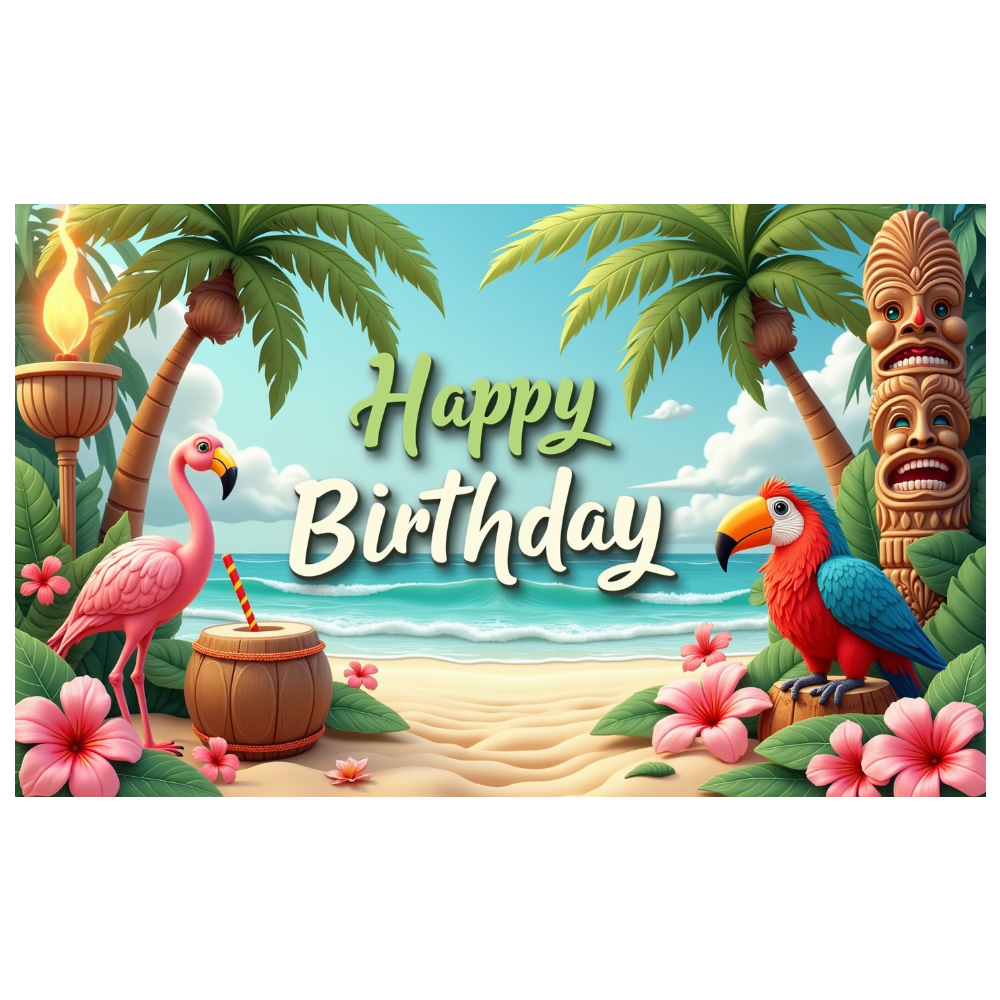 Tropical Theme Happy Birthday Banner Colorful Design Beach Style Parrot ...