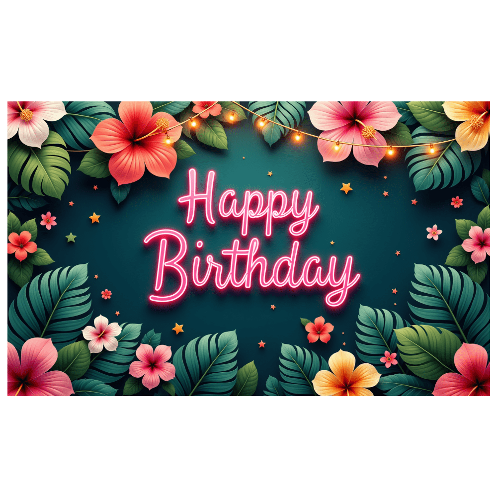 Tropical Theme Happy Birthday Banner Floral Design Decorative Lights ...
