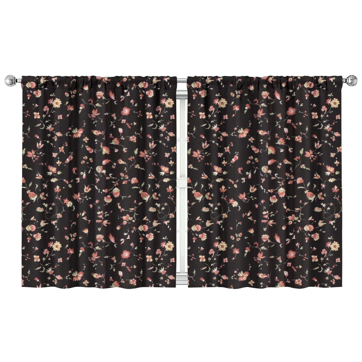 Tropical Theme Kitchen Curtains 2 Pack - Bright Floral and Leaves Print ...