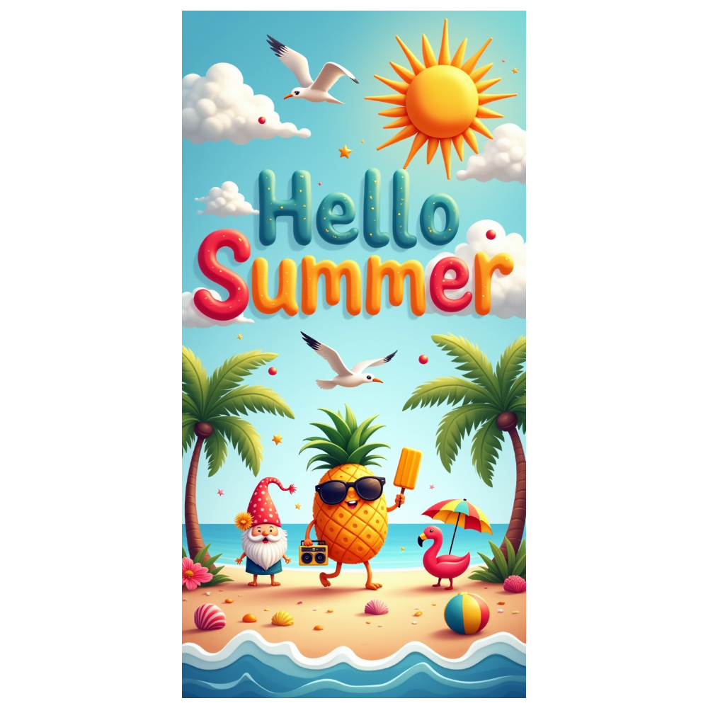 Tropical Theme Summer Banner Colorful Palm Tree Beach Sun for Outdoor ...