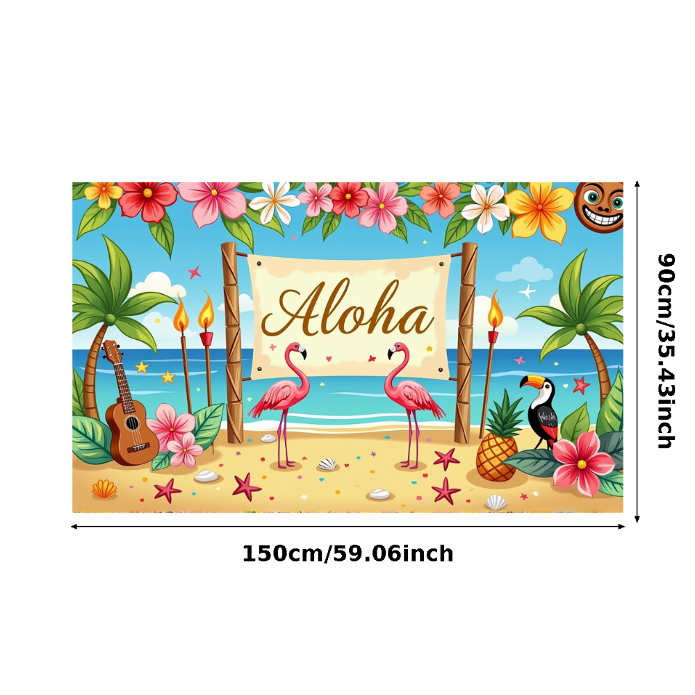 Tropical Themed Aloha Banner with Flamingos Pineapples and Tiki Decors ...