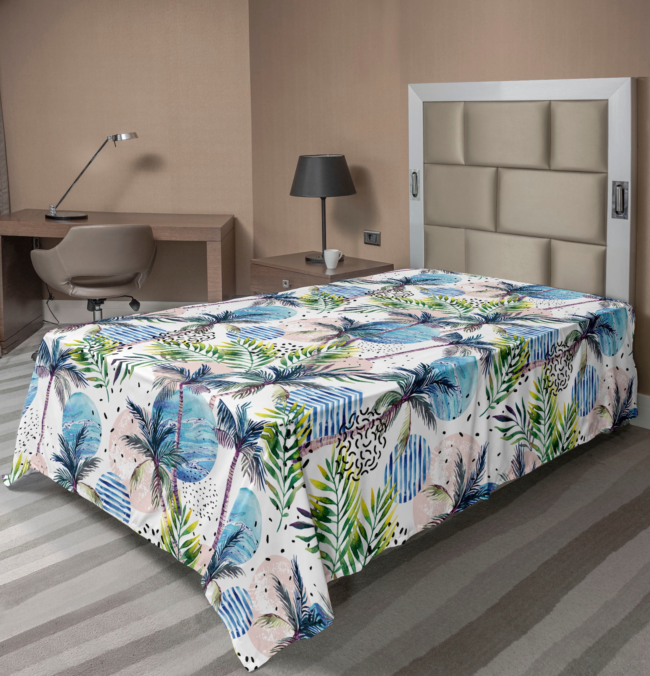 Tropical Themed Flat Sheet, Retro Wave Themed Hawaii Palm Trees with ...