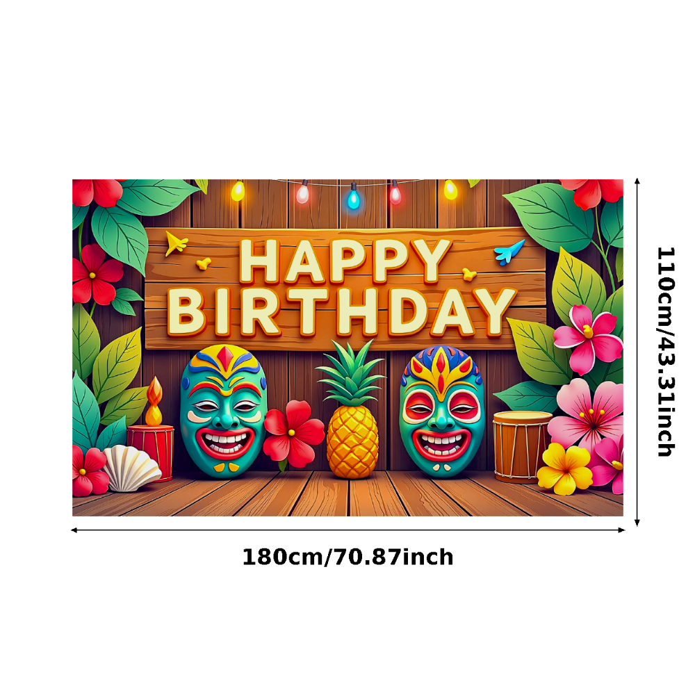 Tropical Themed Happy Birthday Banner with Colorful Masks Flowers and ...