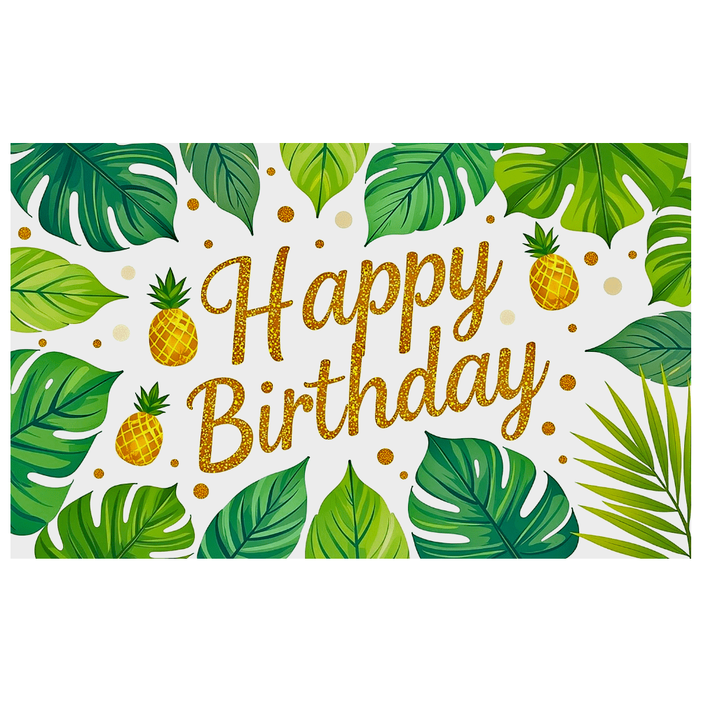 Tropical Themed Happy Birthday Banner with Pineapples and Green Leaves ...