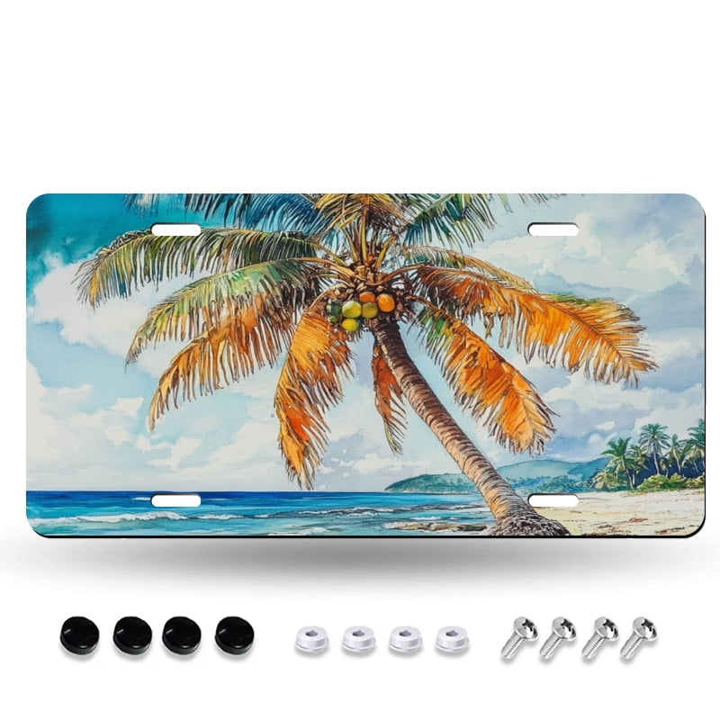 Tropical Themed Multicolored Coconut Tree on Tropical Beach License ...