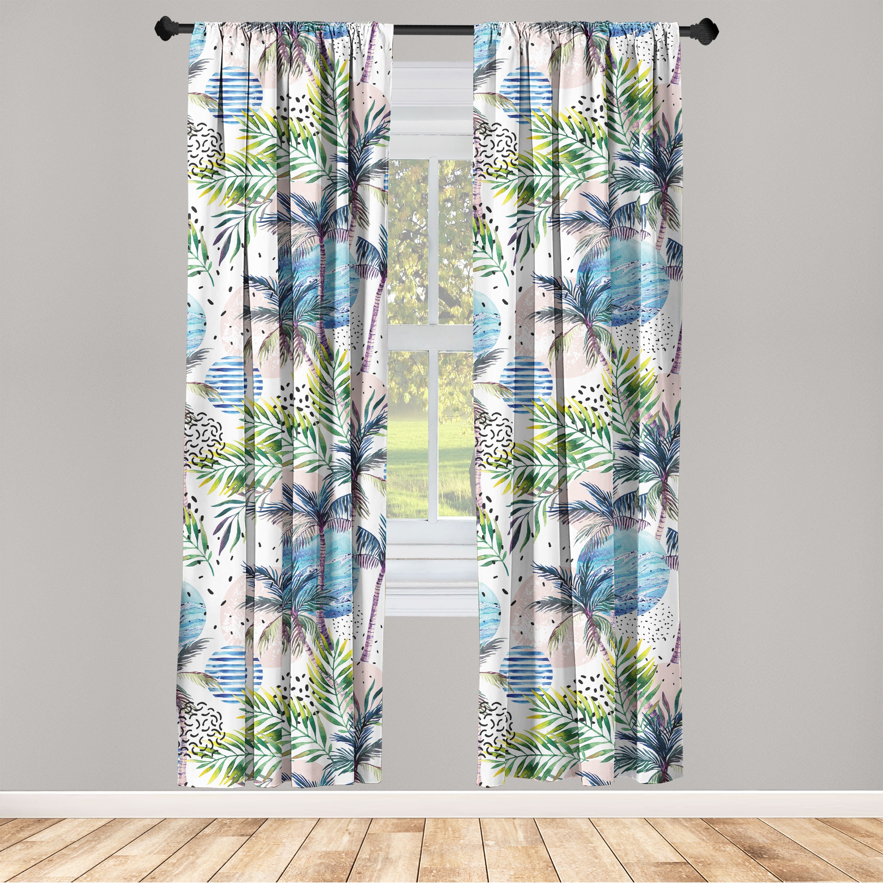 Tropical Themed Window Curtains, Retro Wave Themed Hawaii Palm Trees ...