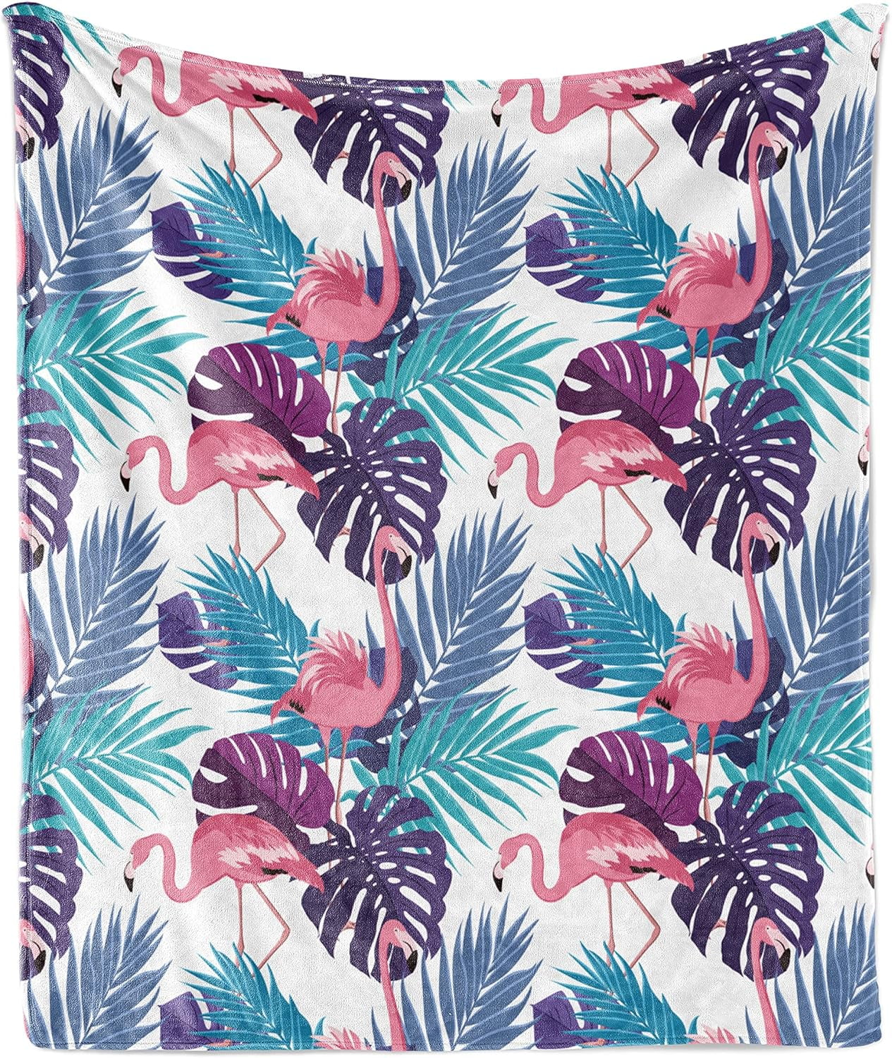 Tropical Throw Blanket, Exotic Patterns with Flamingos Palm Trees and ...