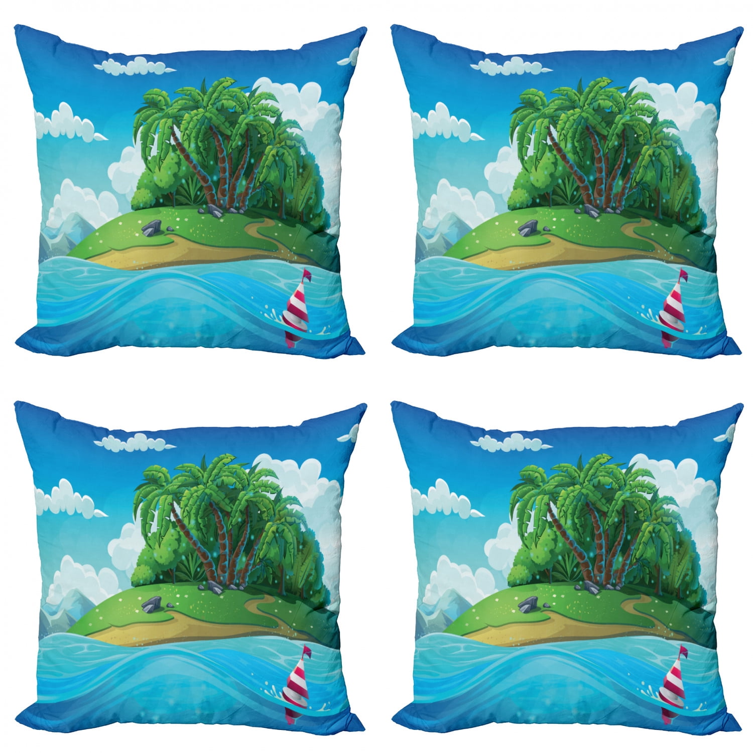 Tropical Throw Pillow Cushion Case Pack of 4, Exotic Island Theme ...