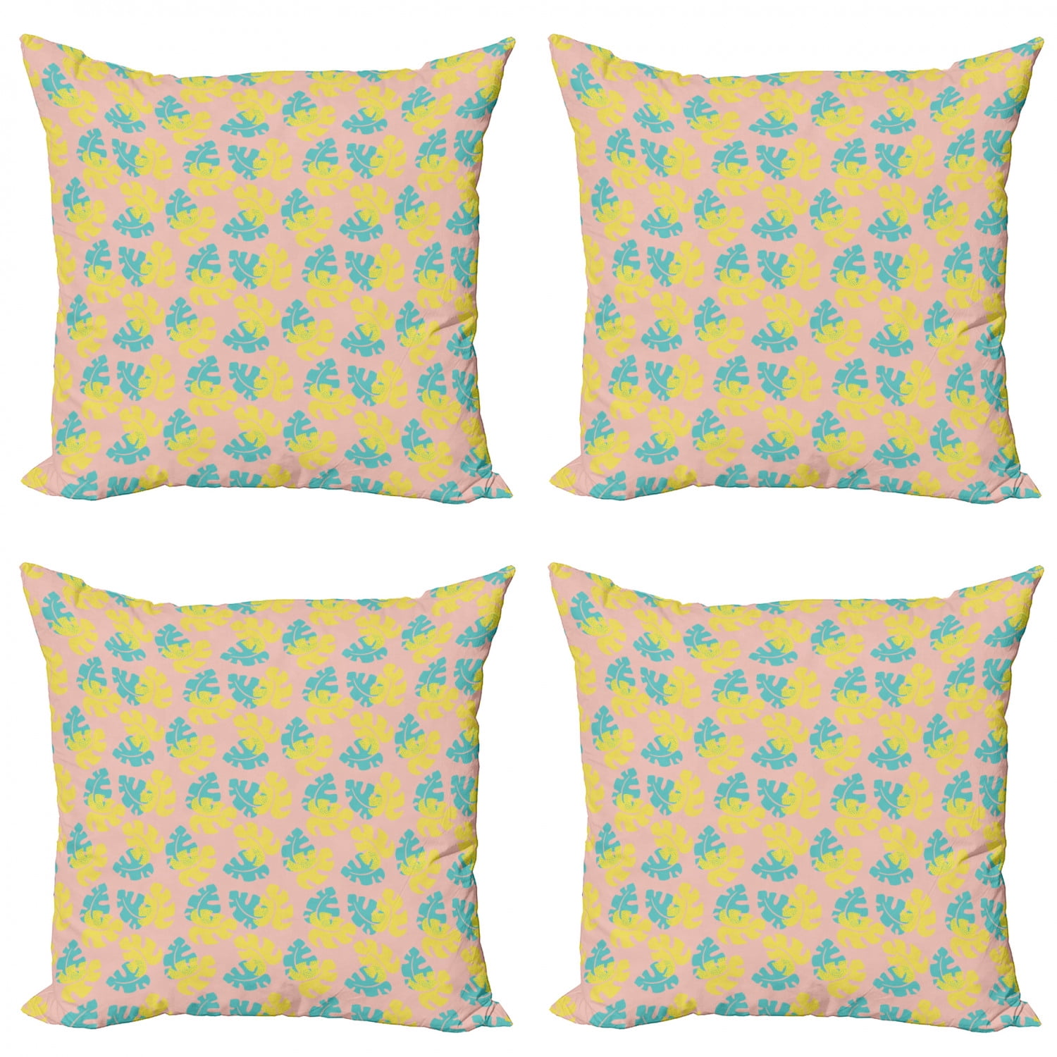 Tropical Throw Pillow Cushion Case Pack of 4, Exotic Pastel Leaf ...