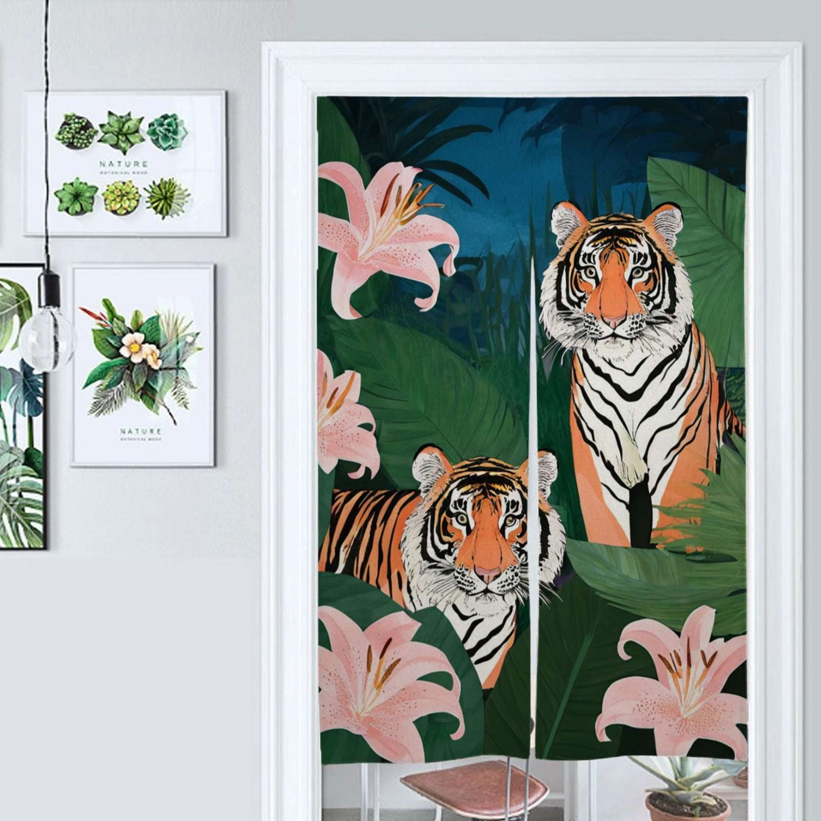Tropical Tiger Floral Print Door Curtain Nordic Living Room DoorCurtain ...