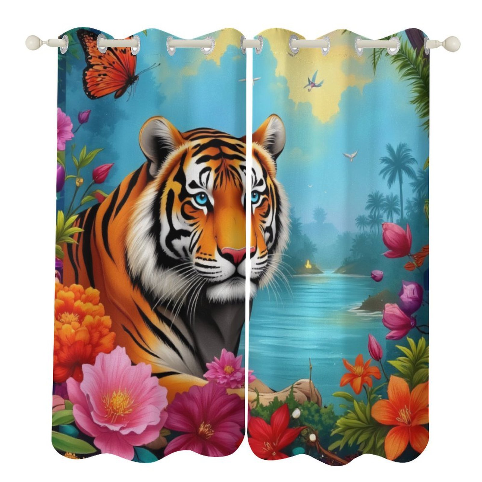 Tropical Tiger Paradise 2 Panels 3D Printing Pattern Curtain for ...