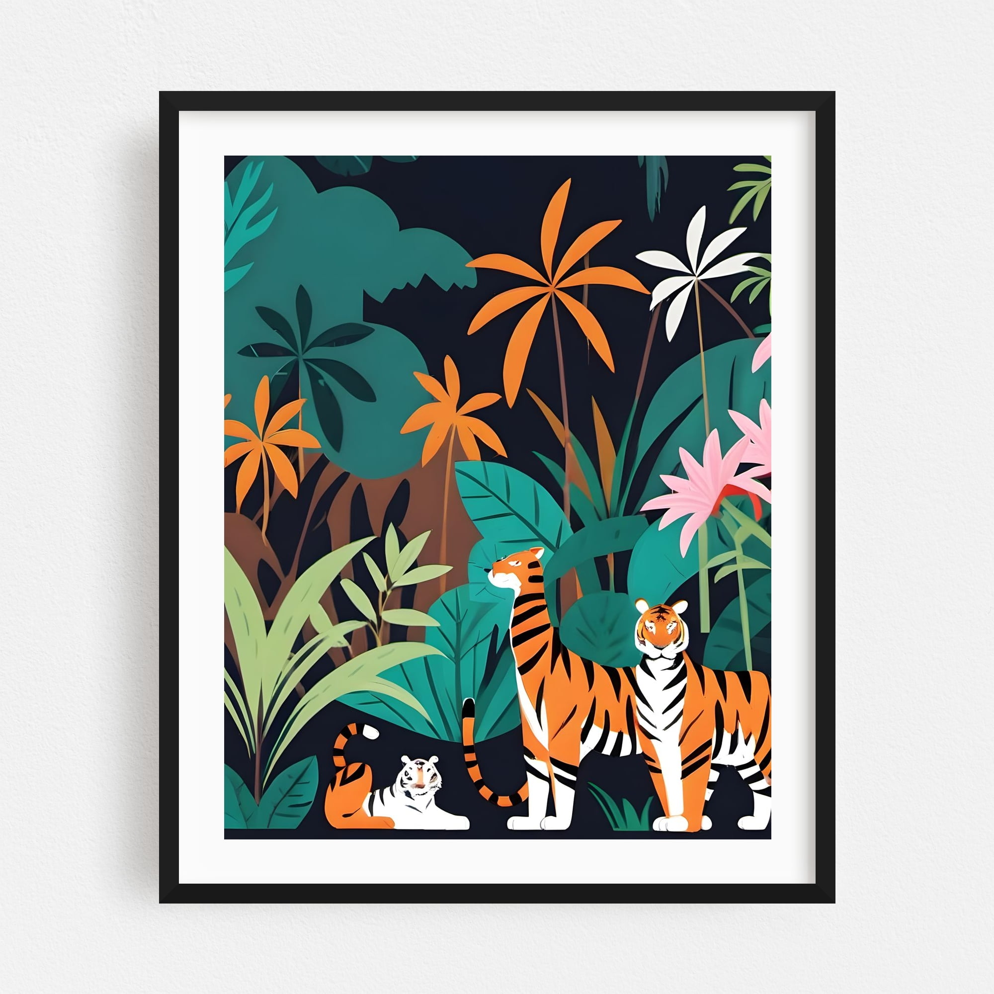 Tropical Tiger Trio - Illustration Jungle Wildlife Tropical Animal ...