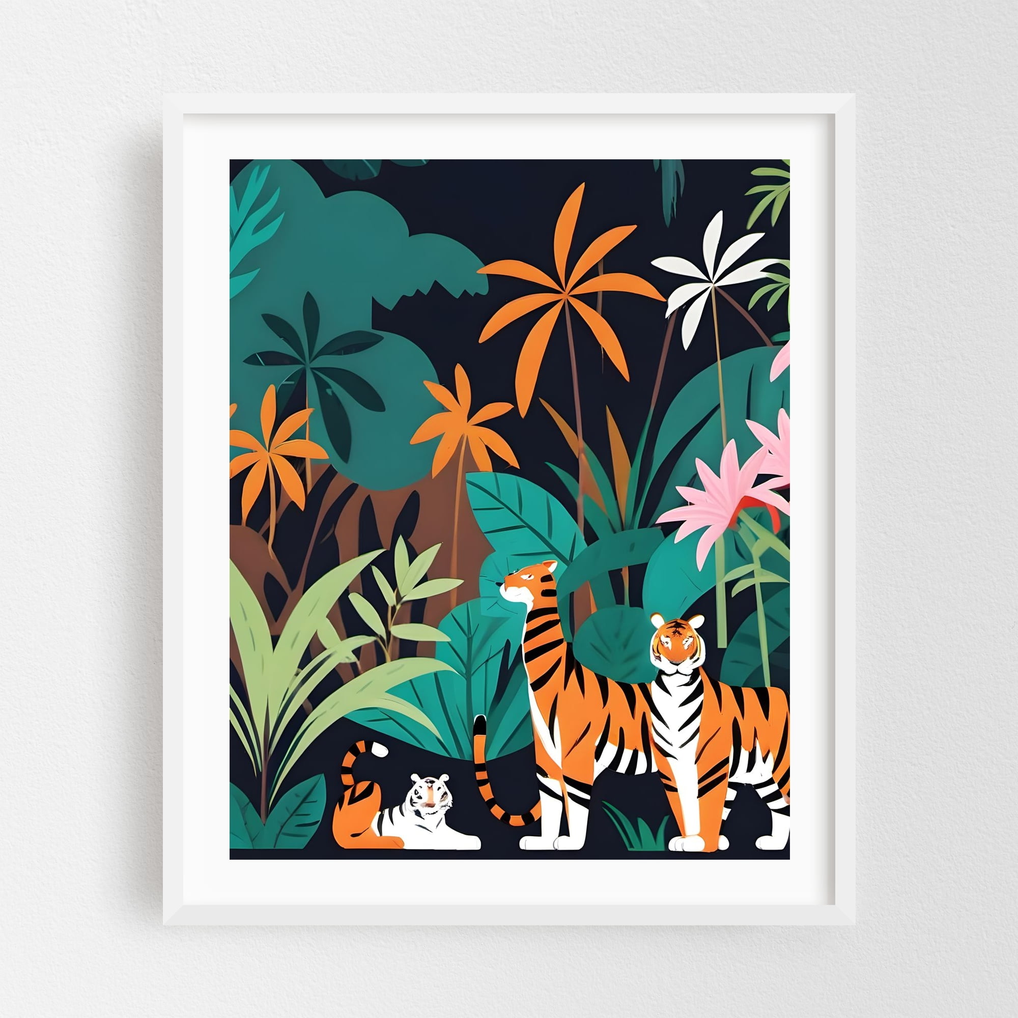 Tropical Tiger Trio - Illustration Jungle Wildlife Tropical Animal ...