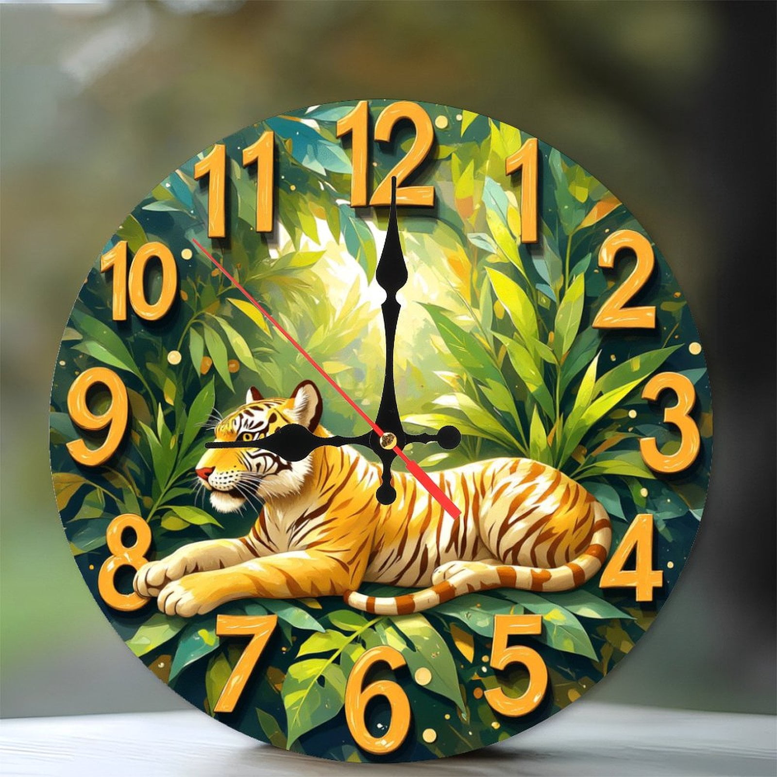Tropical Tiger Wall Clock 10-Inch Silent Wooden Wall Clock, Battery ...
