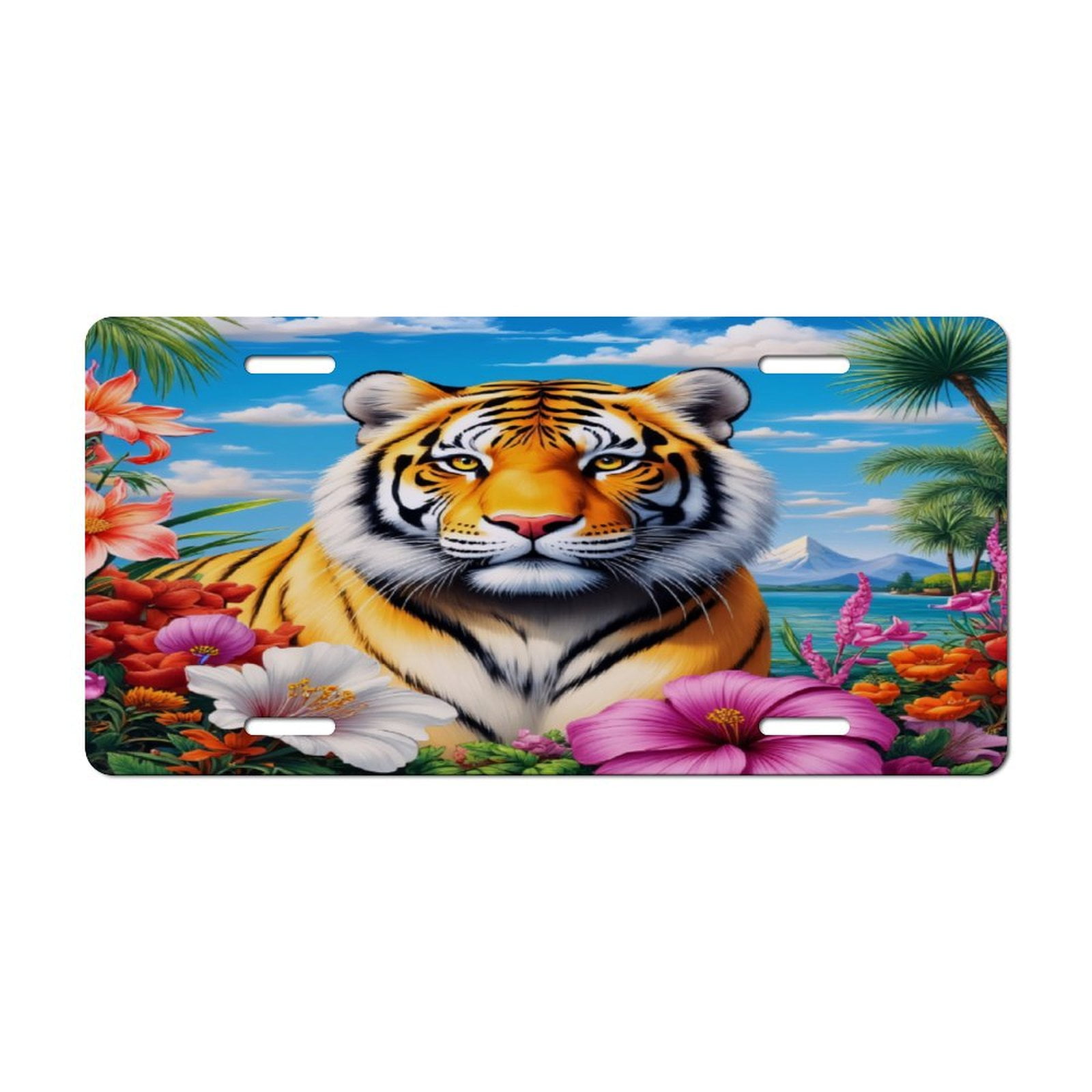 Tropical Tiger in Bloom License Plate Lightweight Aluminum Automotive ...