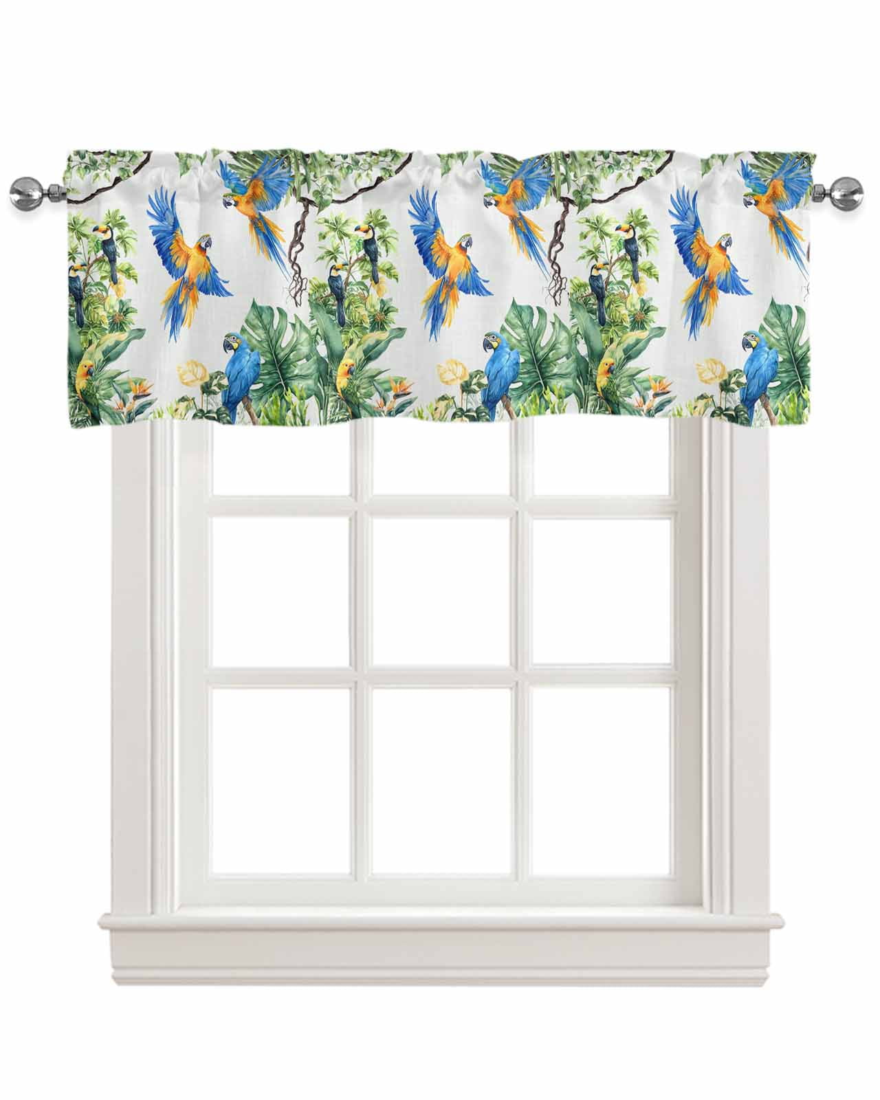 Tropical Toucan Parrot Kitchen Valances for Windows Farmhouse Linen ...