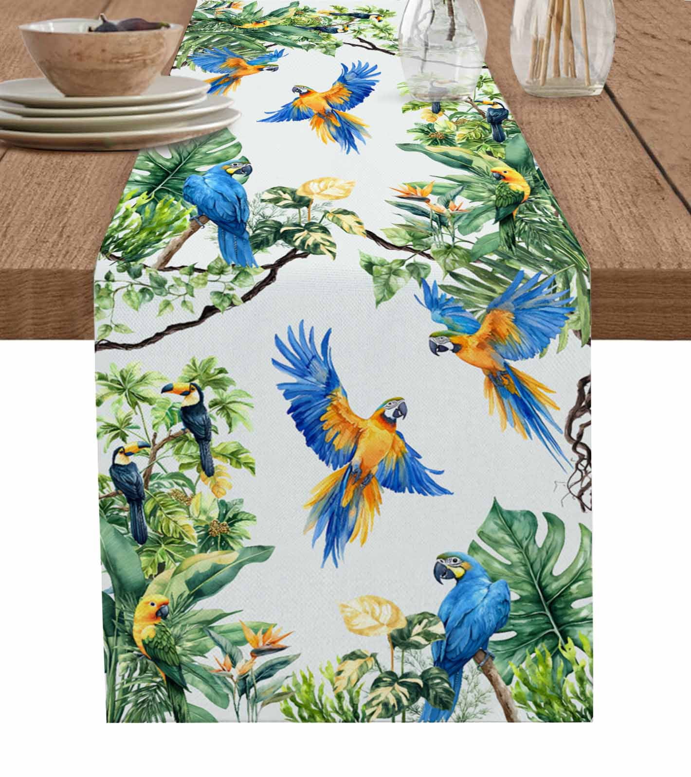 Tropical Toucan Parrot Table Runner 70 Inches, Summer Palm Leaf ...