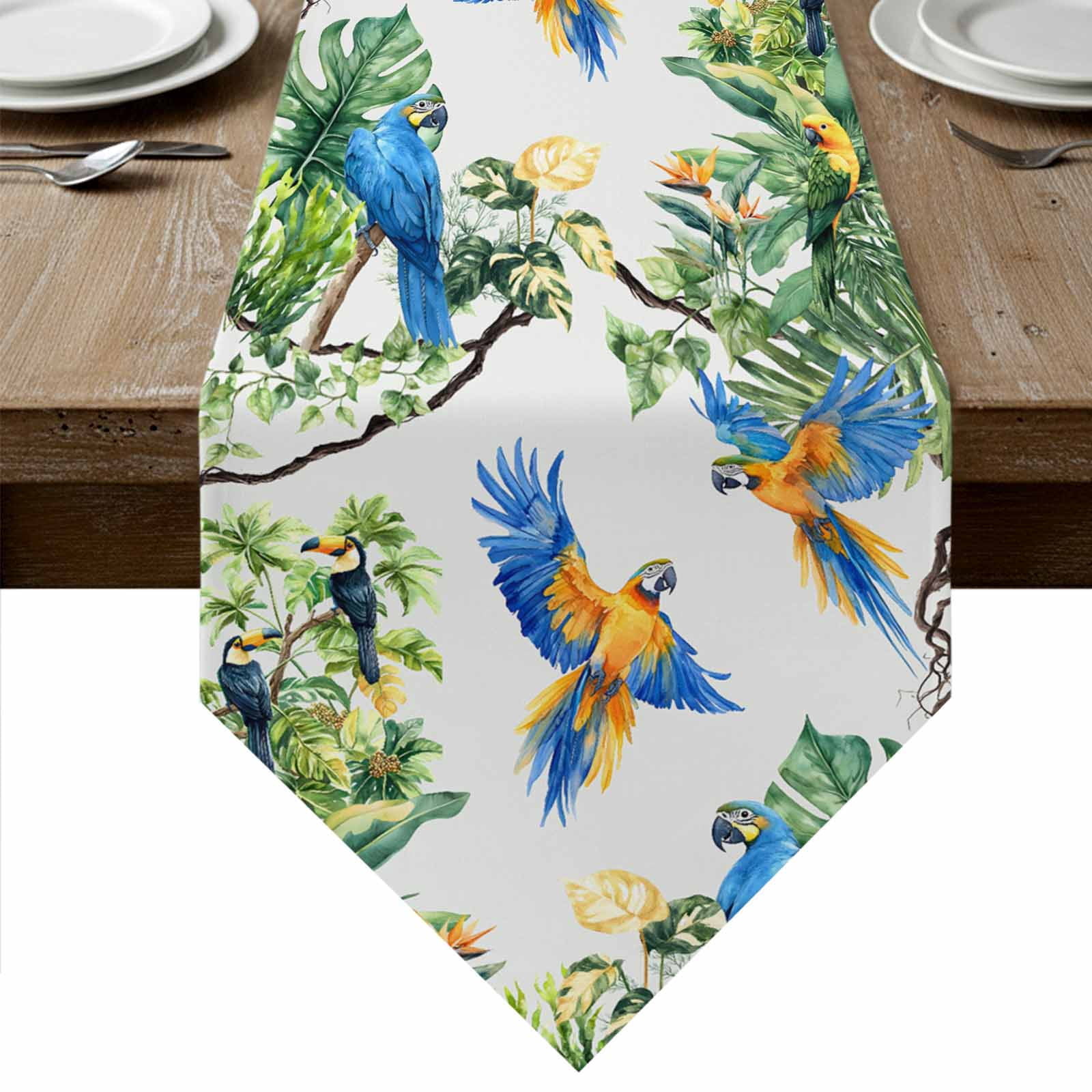 Tropical Toucan Parrot Table Runner Linen Burlap Table Runner 72 Inches ...