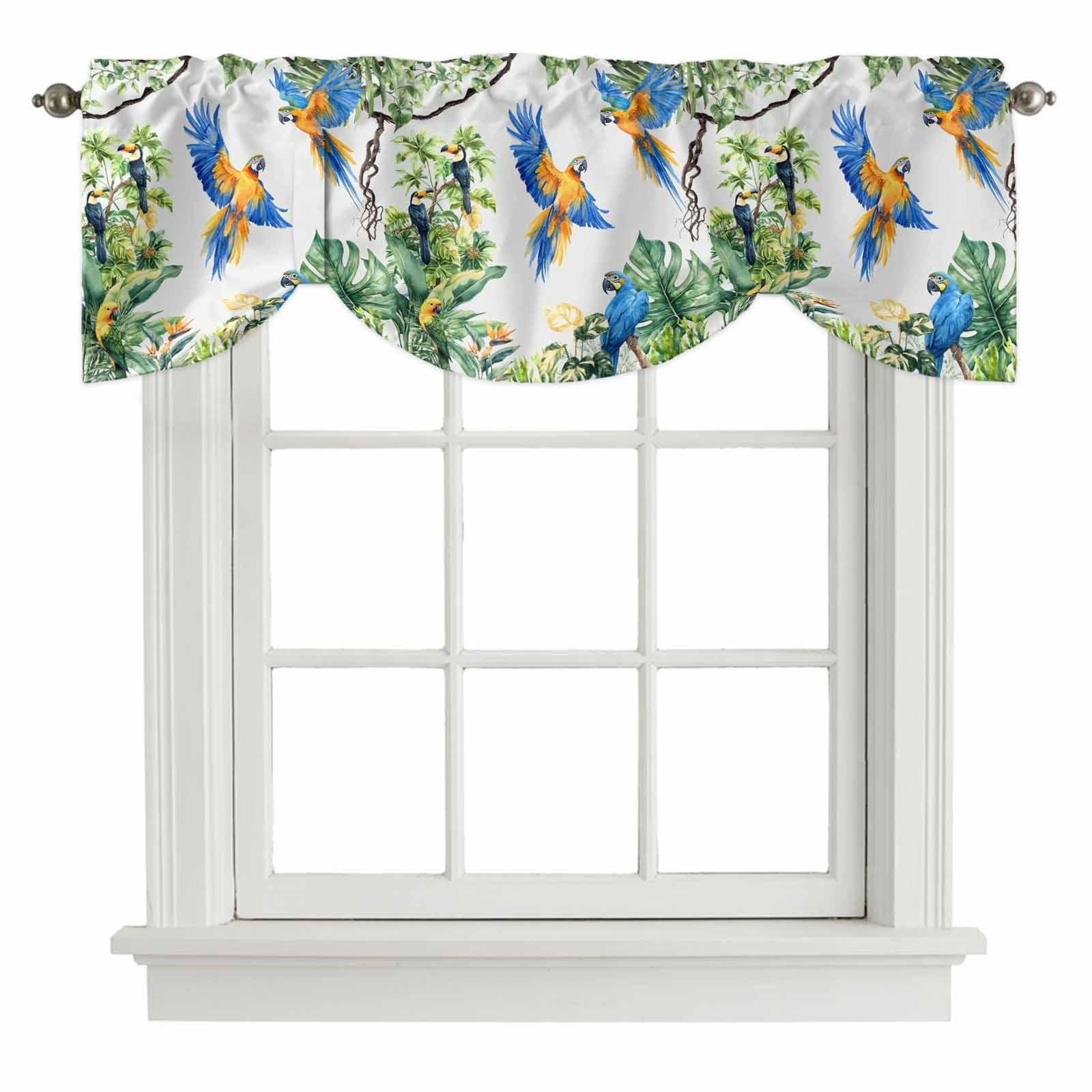 Tropical Toucan Parrot Tie Up Valance Curtains for Windows, Kitchen ...